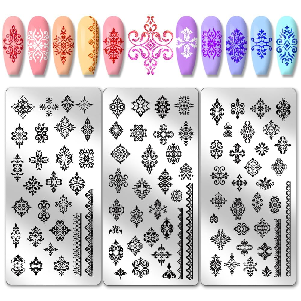 PH PandaHall 3pcs French DHF10 Floral Nail Plate Stamping Mixed Flower ...