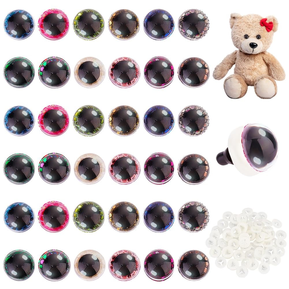 PH PandaHall 72 Sets Plastic Safety Eyes, 12 Colors Stuffed Glitter ...