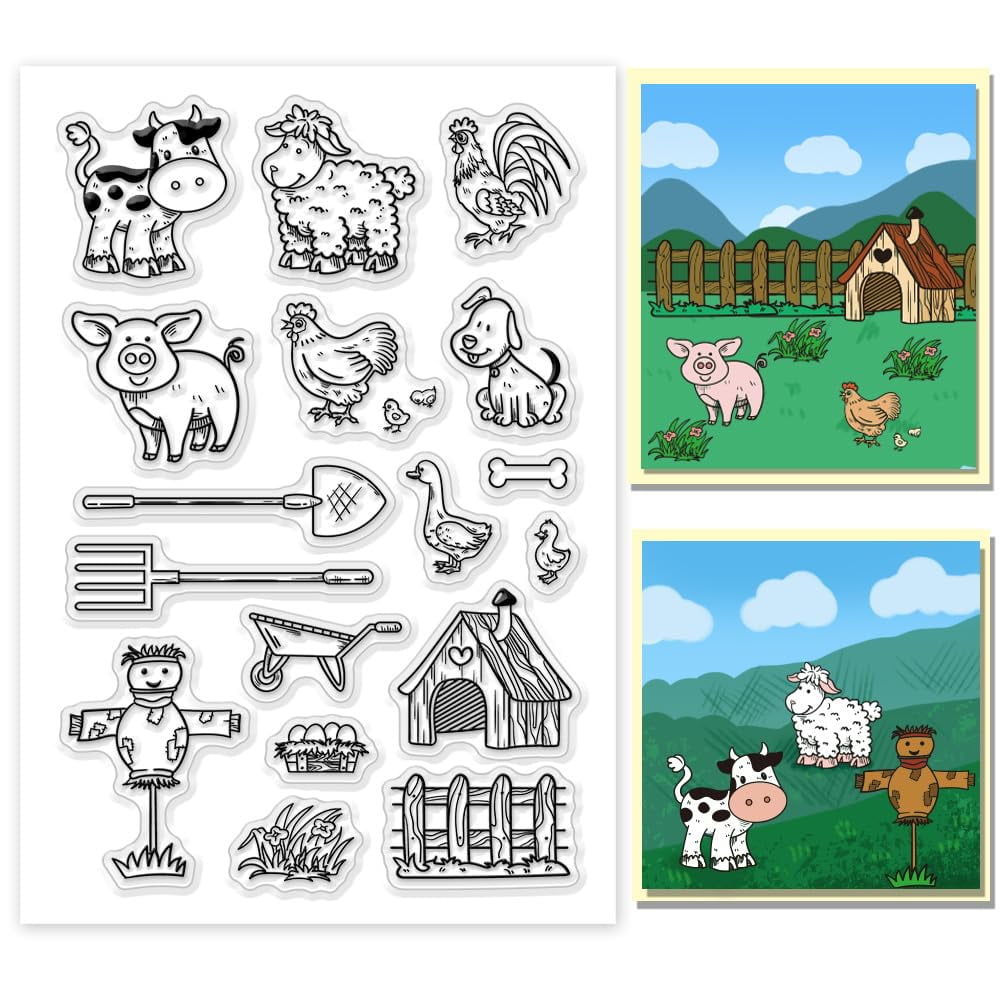 PH PandaHall Farm Theme Clear Stamps, Cow Sheep Pig Transparent Rubber ...