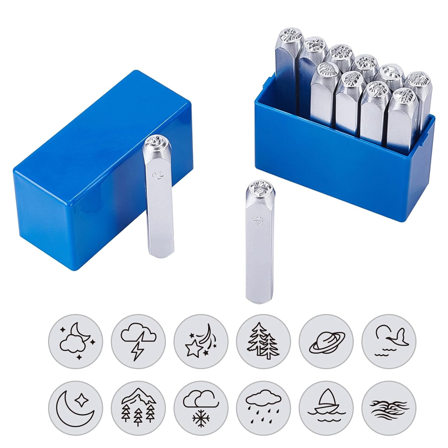 PH Punch Stamp Set 12pcs 6mm Natural Metal Design Stamps Tree Moon ...
