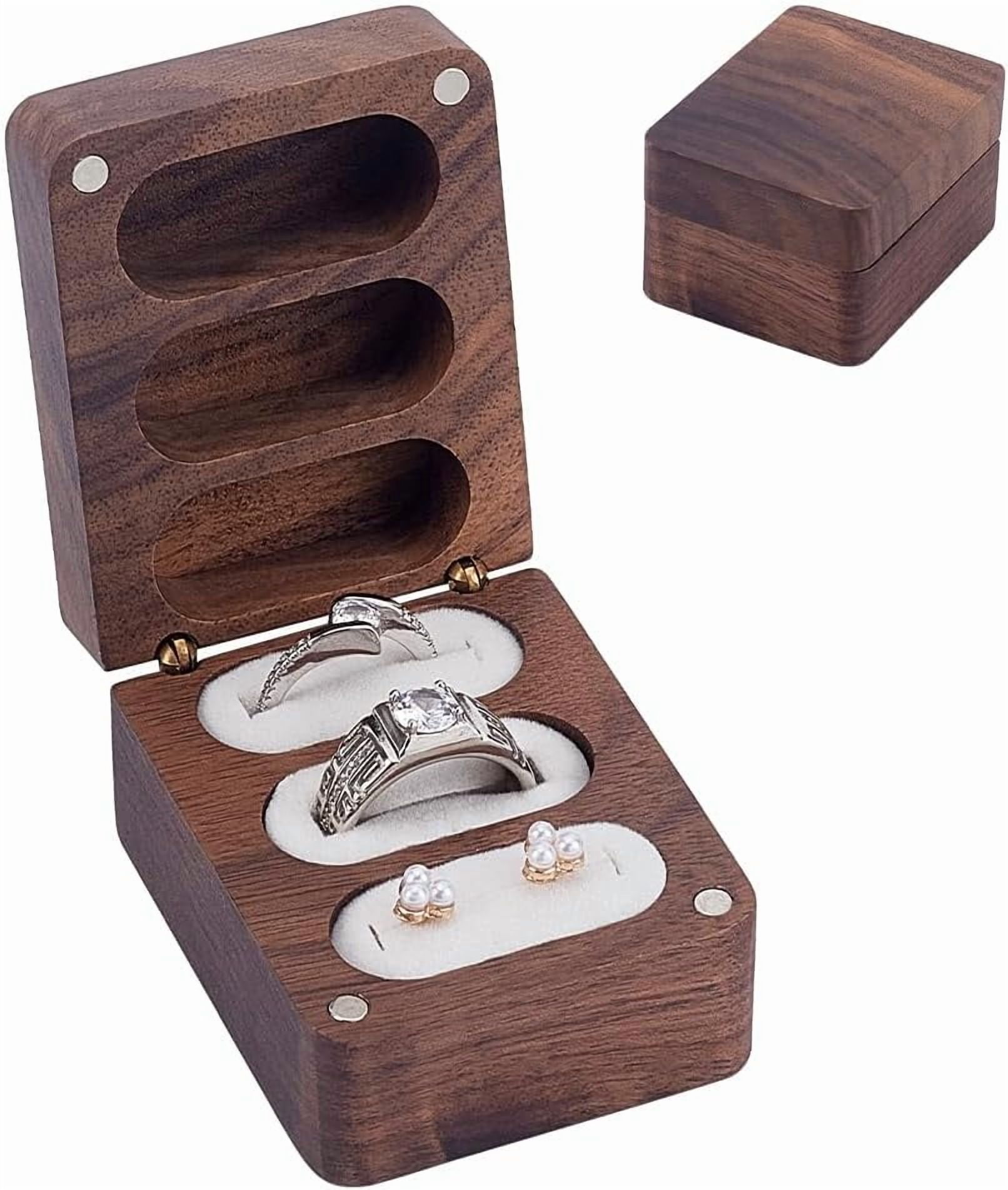 PH Solid Wood Ring Box 3 Slot Ring Box with White Velvet Inside Wood ...