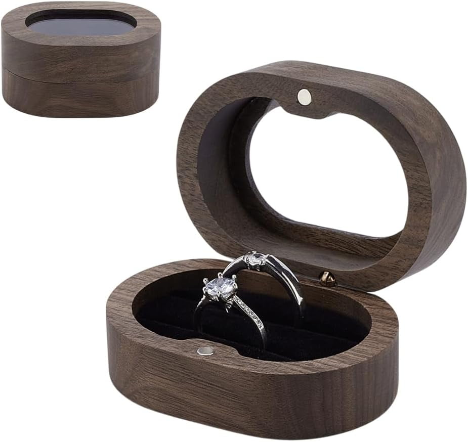 PH Wedding Ring Box Wooden Ring Holder with Window Double Slots Ring ...