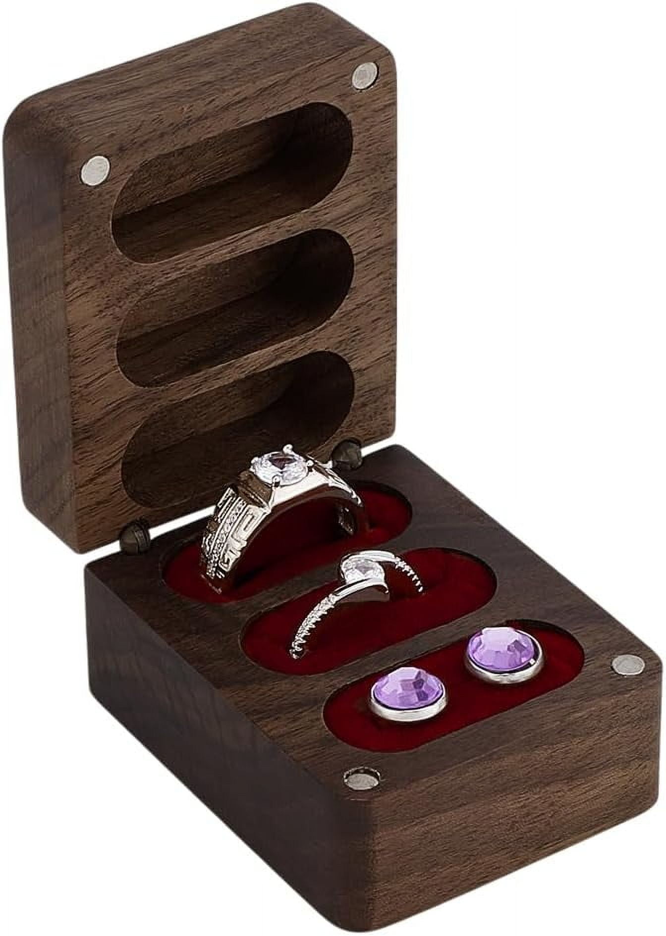 PH Wood Ring Box 3 Slot Ring Box Ring Bearer Box Solid Ring Holder ...