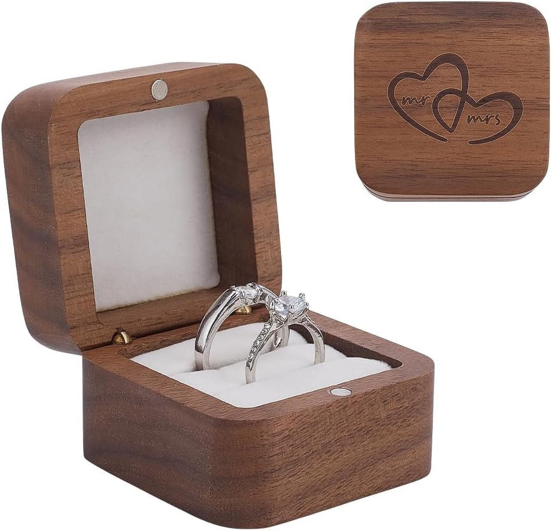 PH Wood Ring Box Double Slot Ring Box Engraved Ring Storage Boxes Ring ...