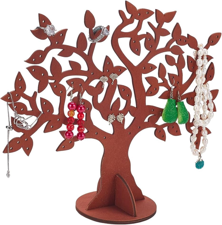 PH Wooden Earring Holder Organizer 84 Holes Jewelry Tree Stand Multi ...