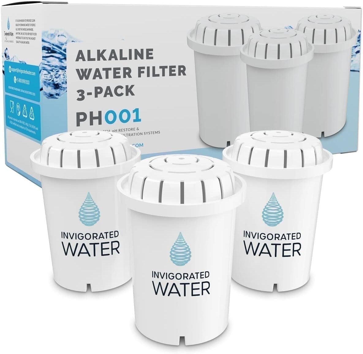Invigorated Water PH001, 3-Pack Alkaline Water Filter Replacement ...