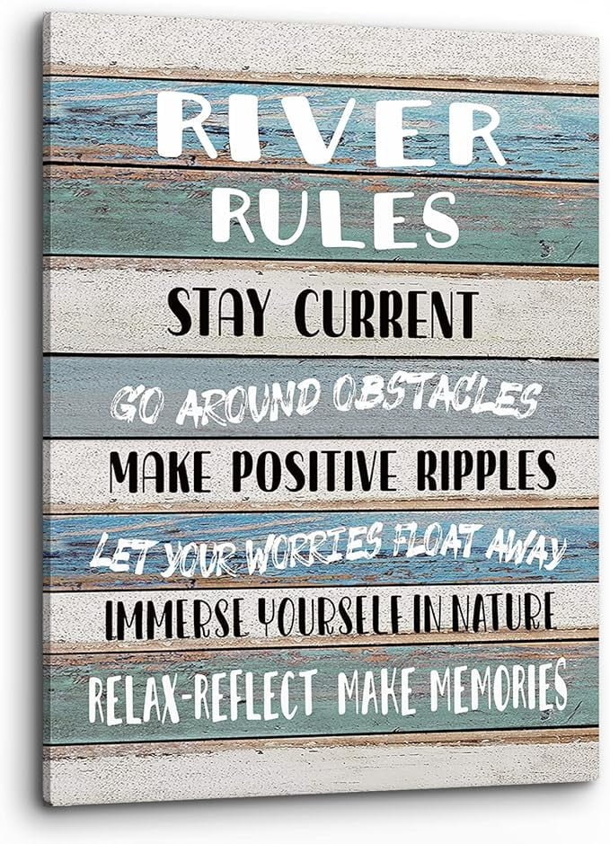 PHAMTE Funny River Rules Inspirational Quotes Wall Art, Farmhouse River ...