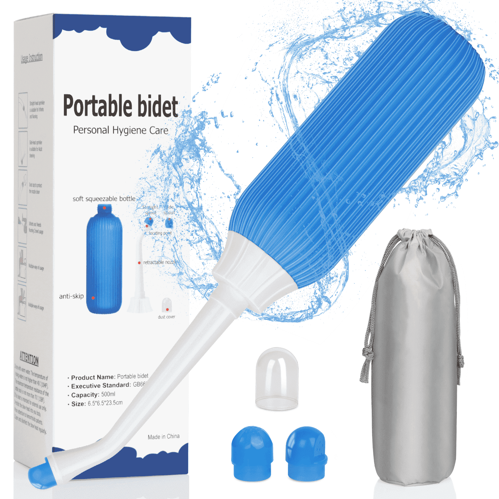 PHANCIR Portable Bidets Bottle with 2 Nozzles, Travel Bidet 500ml Large ...