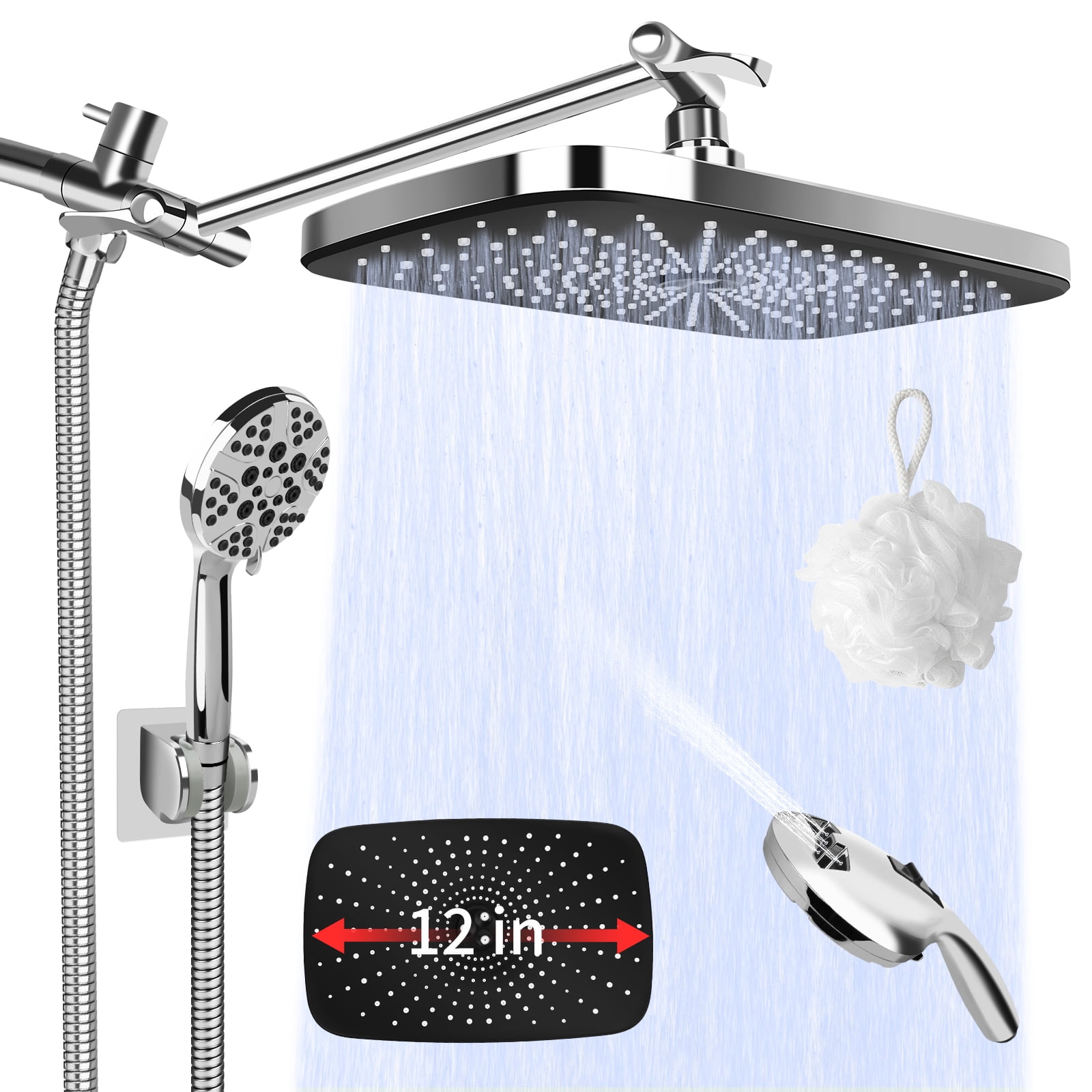 PHANCIR 12" High-Pressure Rain Shower Head Combo, 11" Adjustable ...