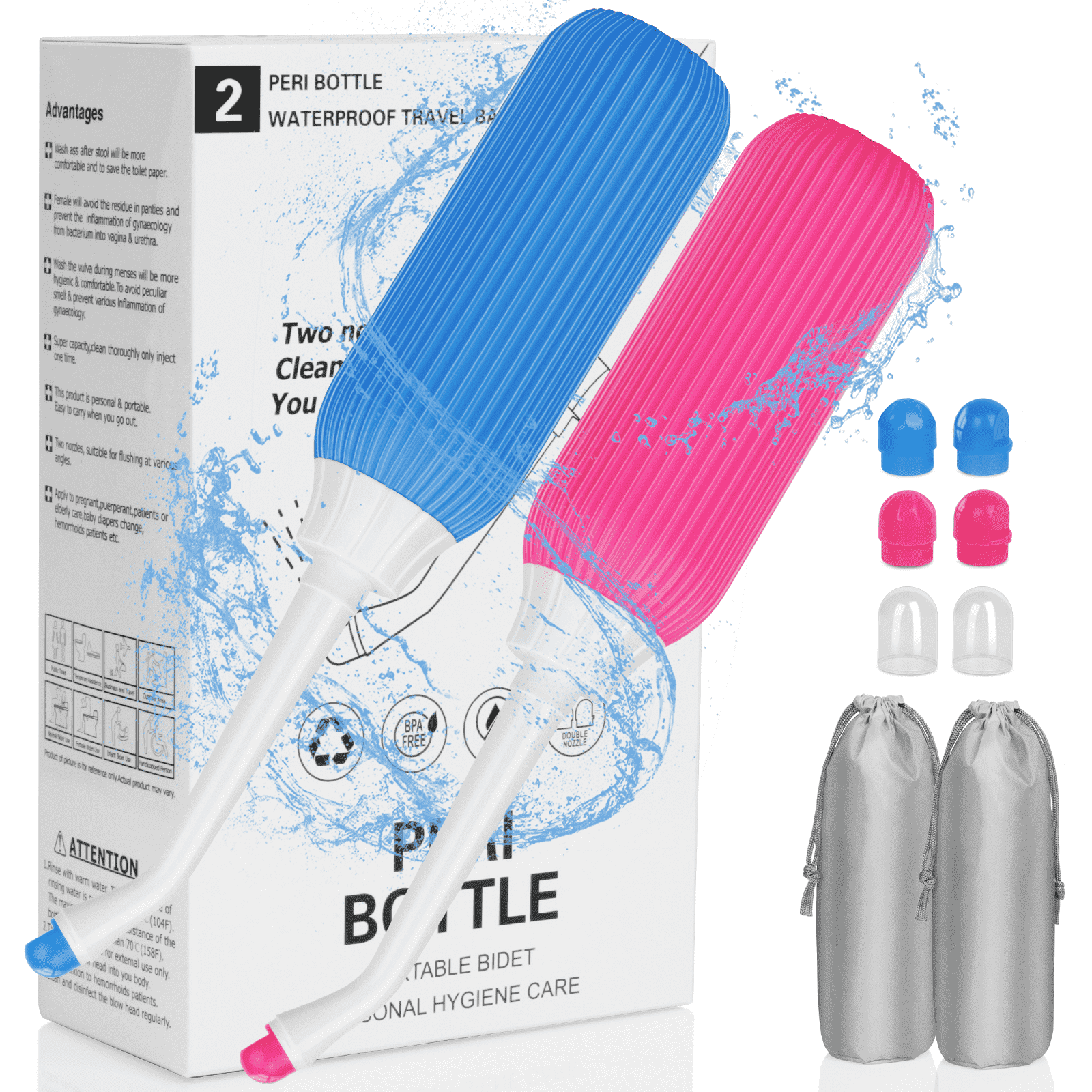 PHANCIR Portable Bidets Bottle 2 Nozzles, Travel Bidet 500ml Large ...