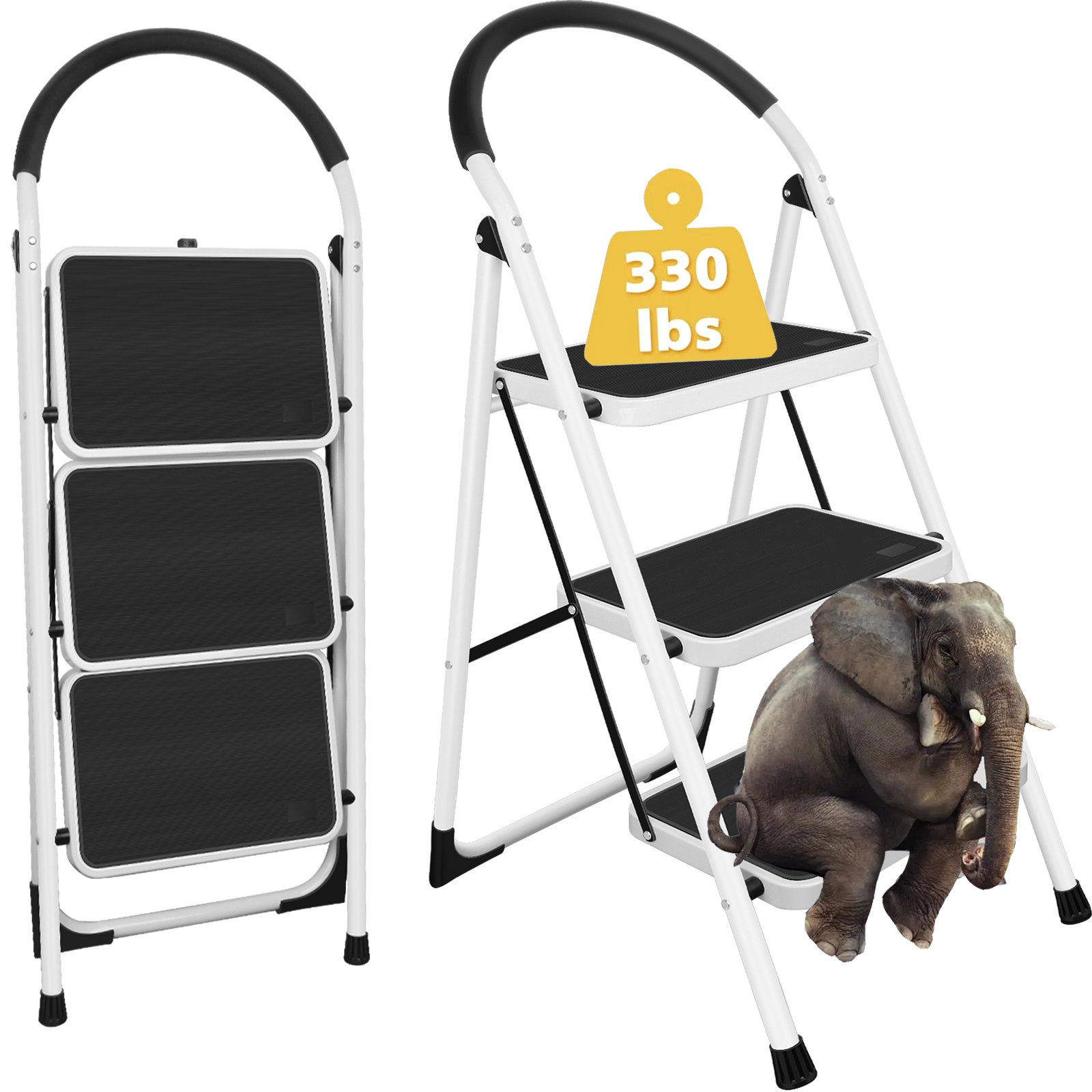 Cosco Three Step Steel Folding Step Stool with 200 lb. Load Capacity ...