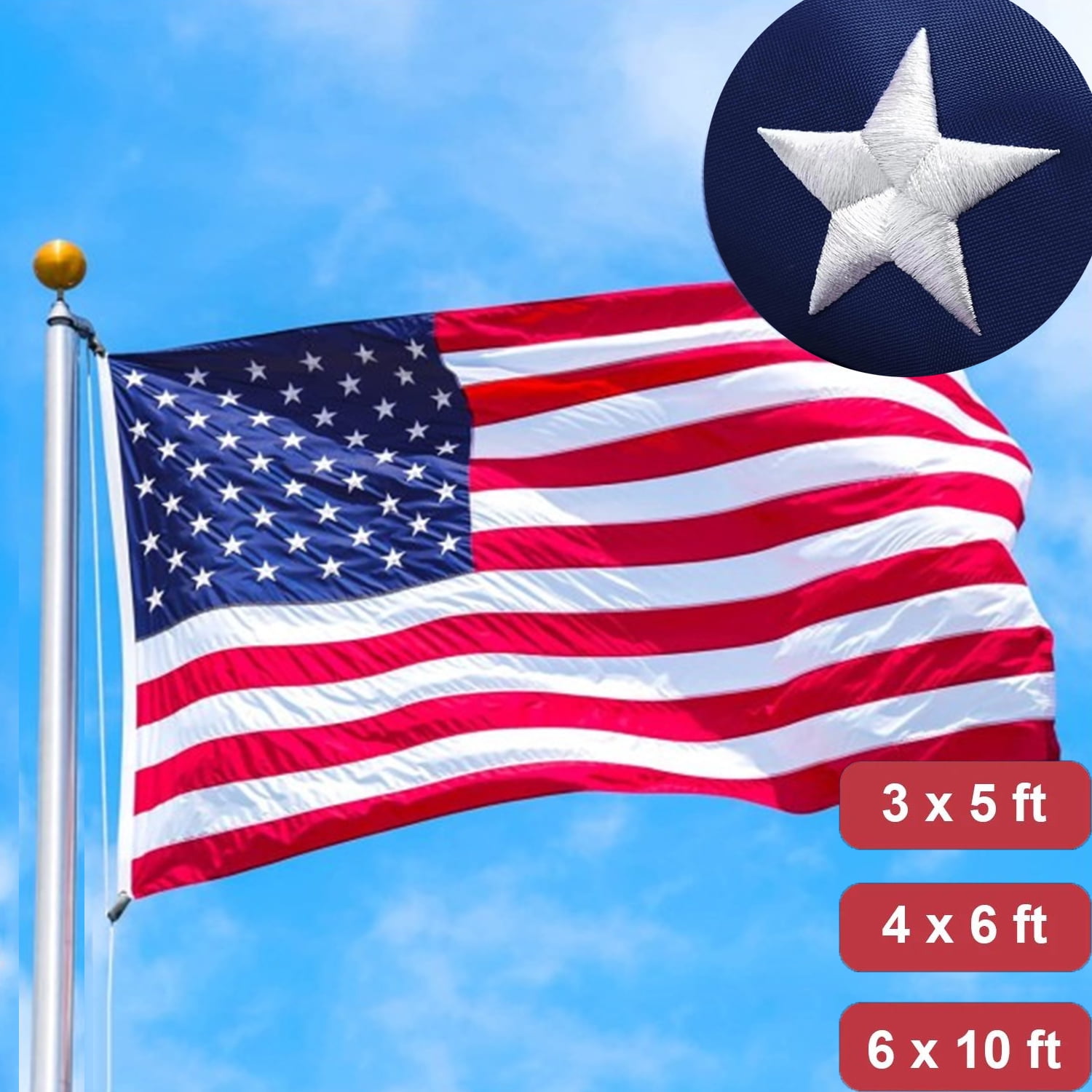 PHANCIR Heavy Duty USA Flag 6x10ft, 210D Nylon with Embroidered Stars ...