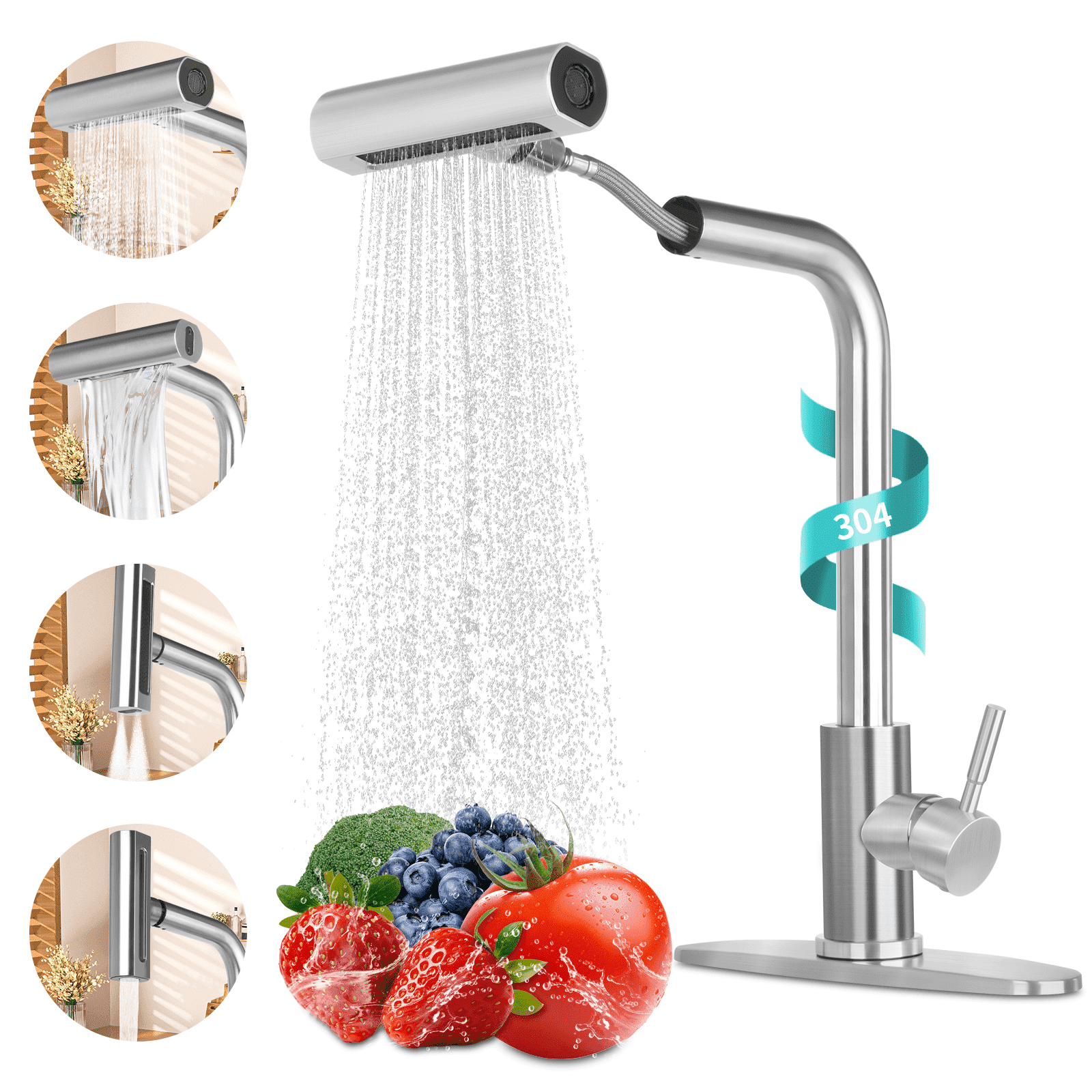 PHANCIR Kitchen Faucet with 4 Modes 15.7" Pull Down Sprayer, 360 ...