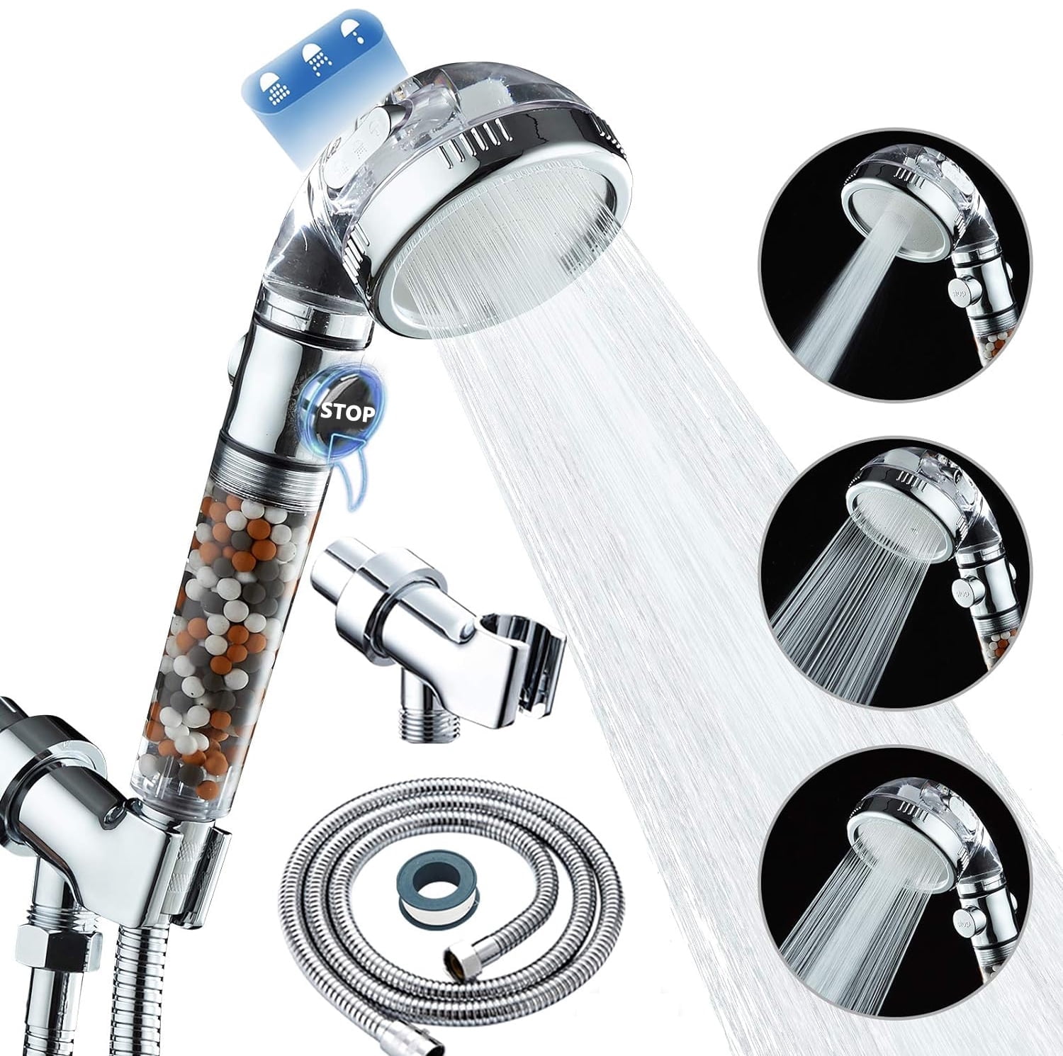 PHANCIR Hand Held Shower Head, 3 Settings Spray High-Pressure Shower ...