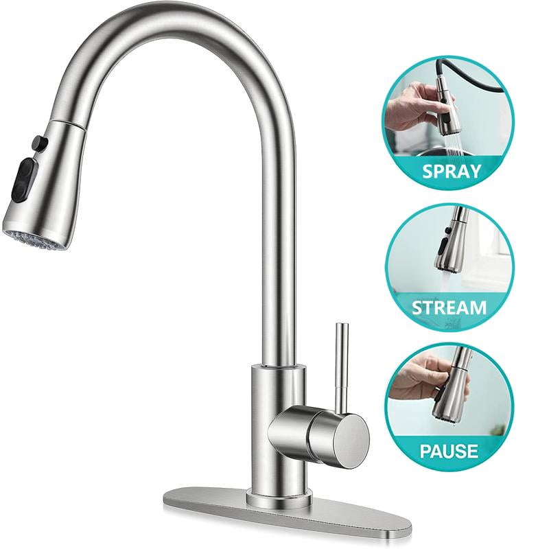 PHANCIR Kitchen Faucet with Pull Down Sprayer, High Arc Single Handle ...