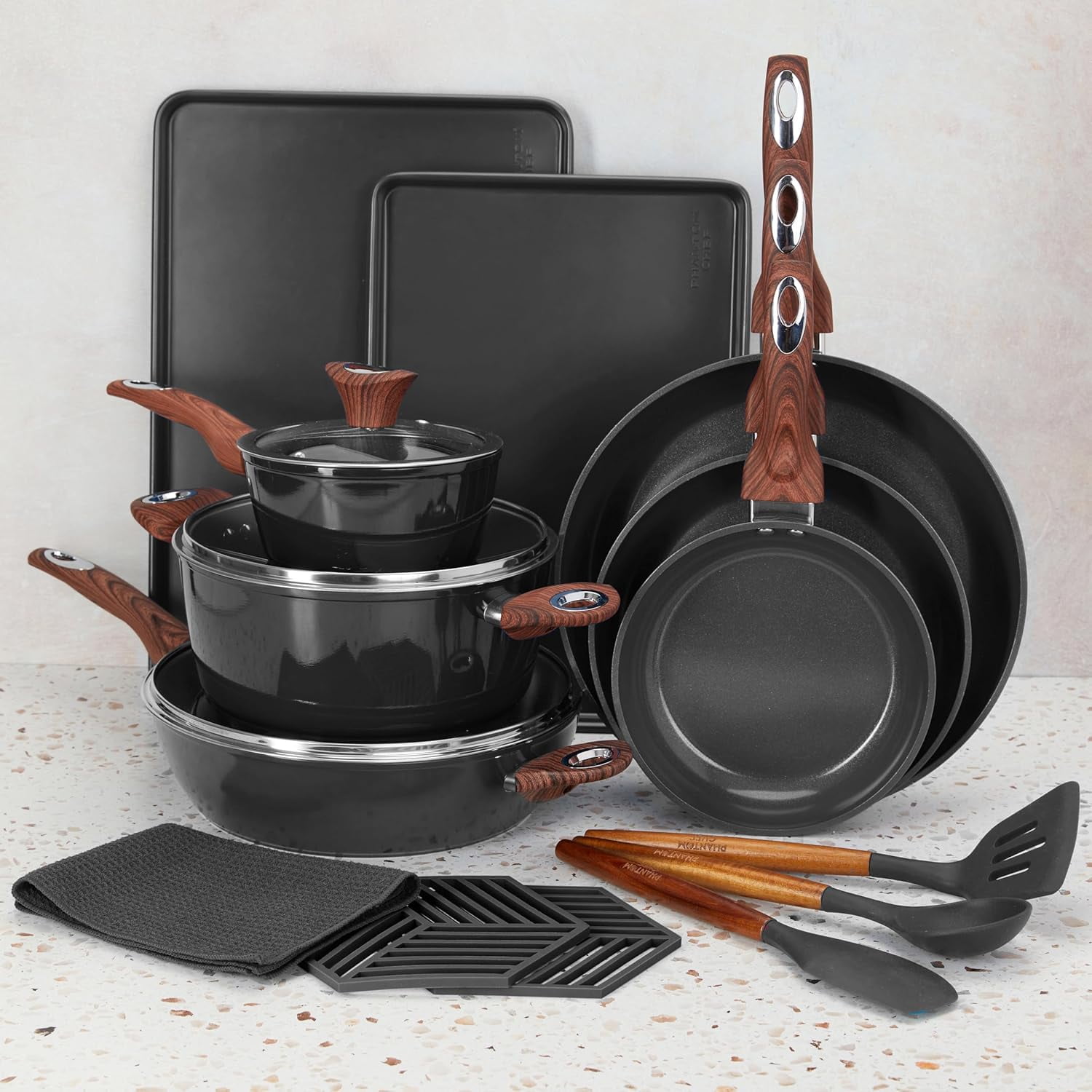 PHANTOM CHEF 18-Piece Cookware Set | Non-Stick Ceramic Coating | Oven & Dishwasher Safe | PFOA ...