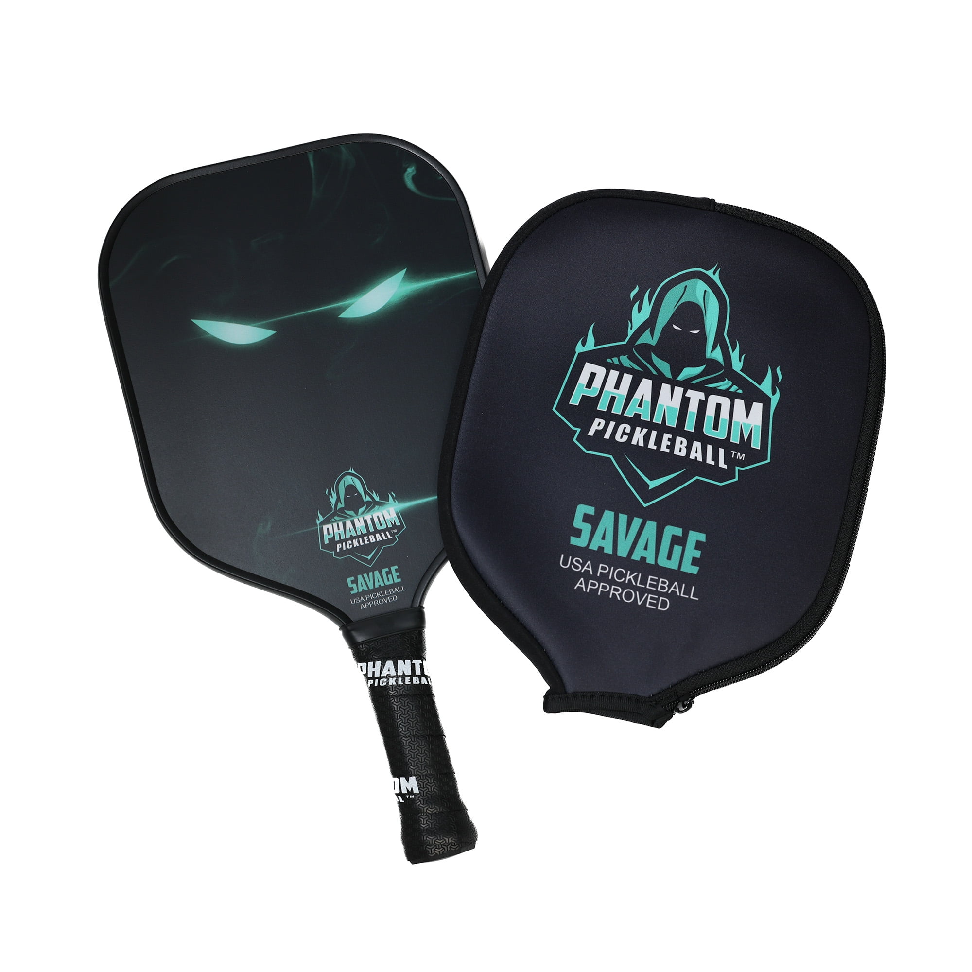 PHANTOM SAVAGE (GREEN) 13MM T800 CARBON FIBER PICKLEBALL PRO PADDLE ...