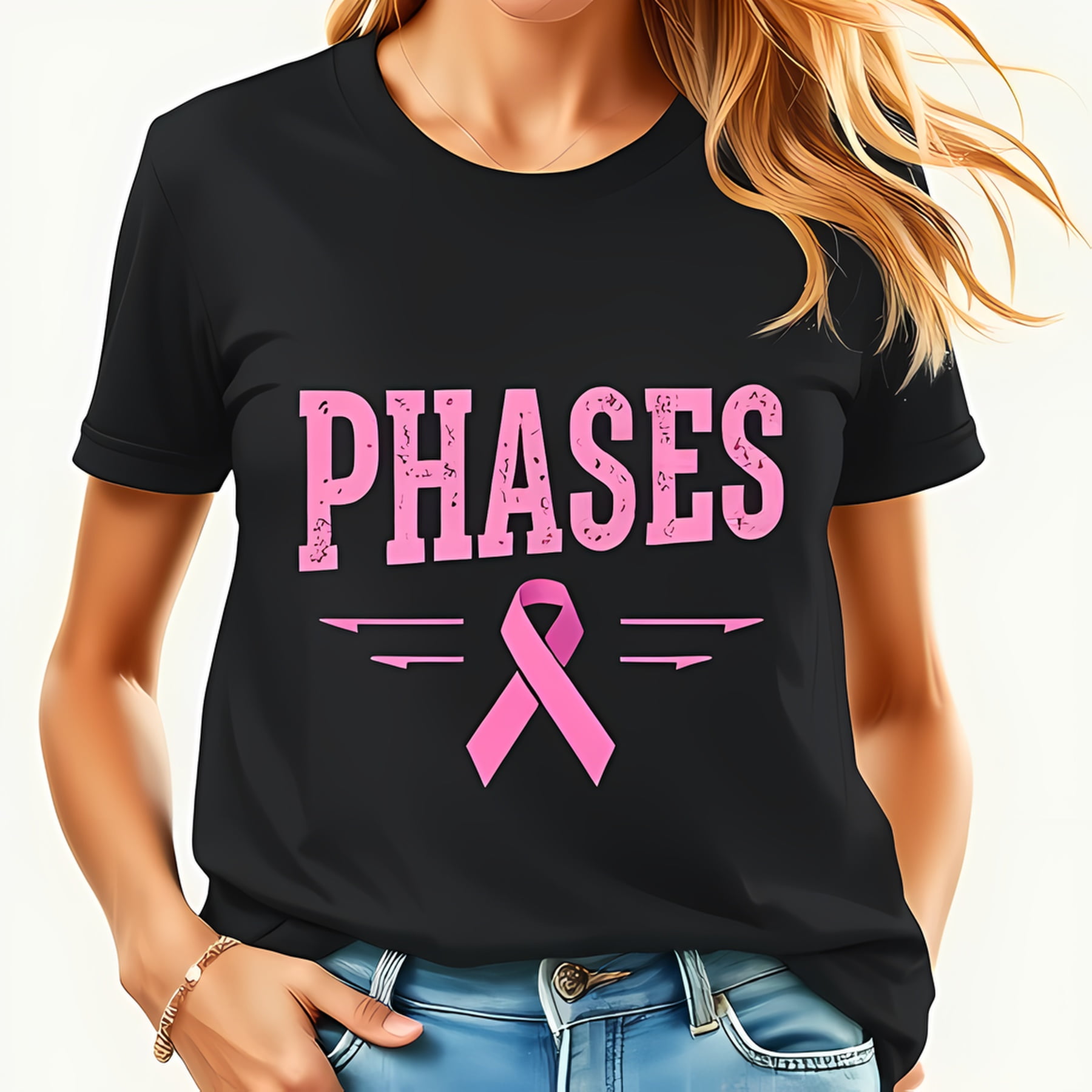 PHASES T-Shirt - Bold Pink Design with Ribbon - Casual Empowerment Tee ...