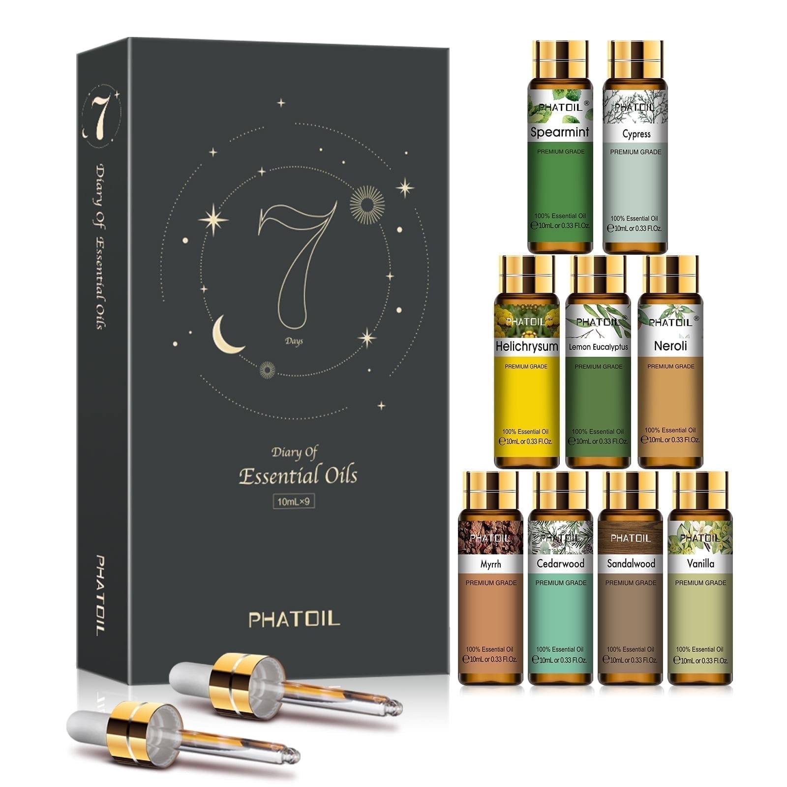 PHATOIL 9 Pcs Pure Essential Oil Gift Set, for Diffuser, Humidifiers, Skin Care, Massage, Gift ...