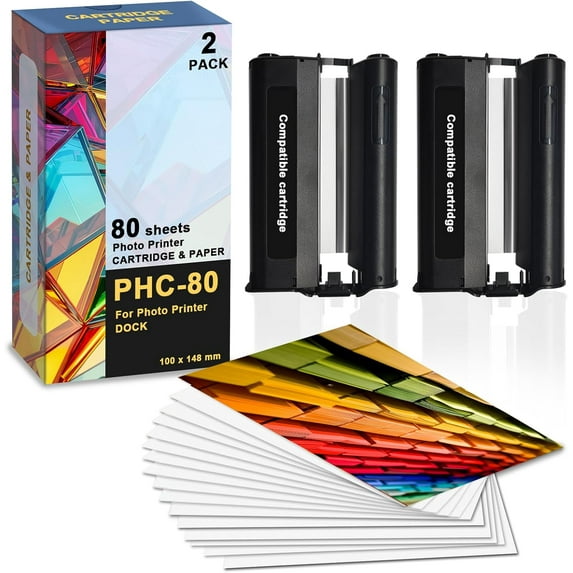 PHC-80 Photo Printer Cartridge Refill& Photo Paper for PHC80 Cartridge ...
