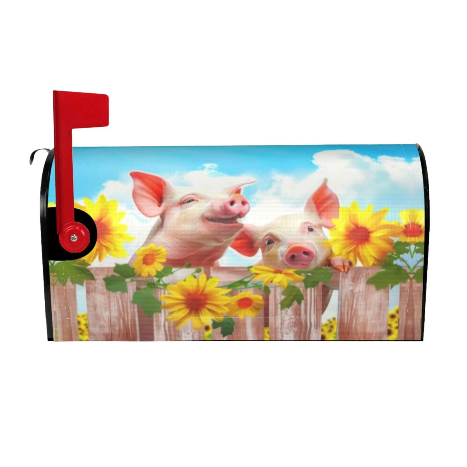 PHELIKA 3D Pigs Sunflower Hanging On Fence Welcome Magnetic Mailbox ...