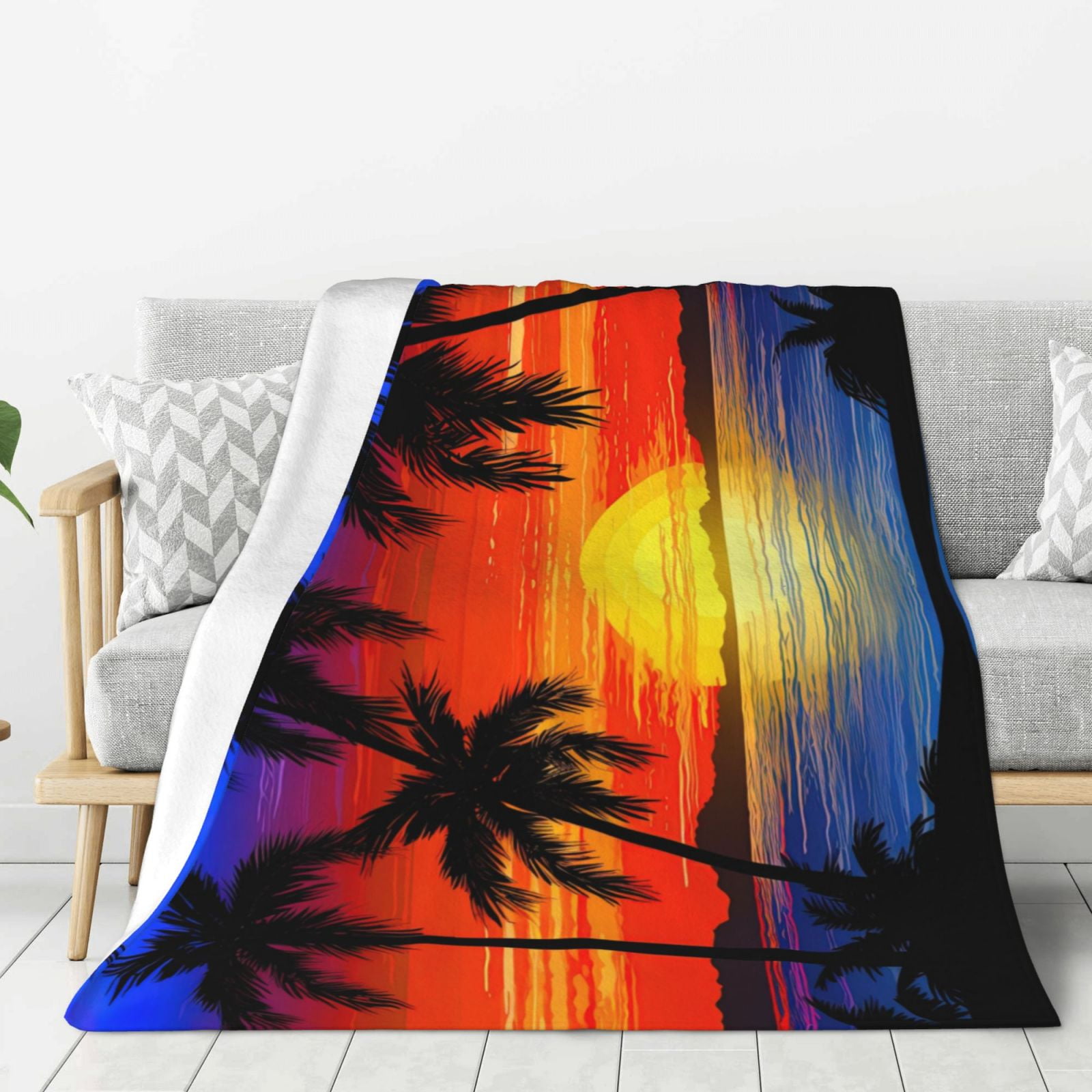 PHELIKA Blossom Floral Palm Trees At Sunset 04 Flannel Fleece Throw ...