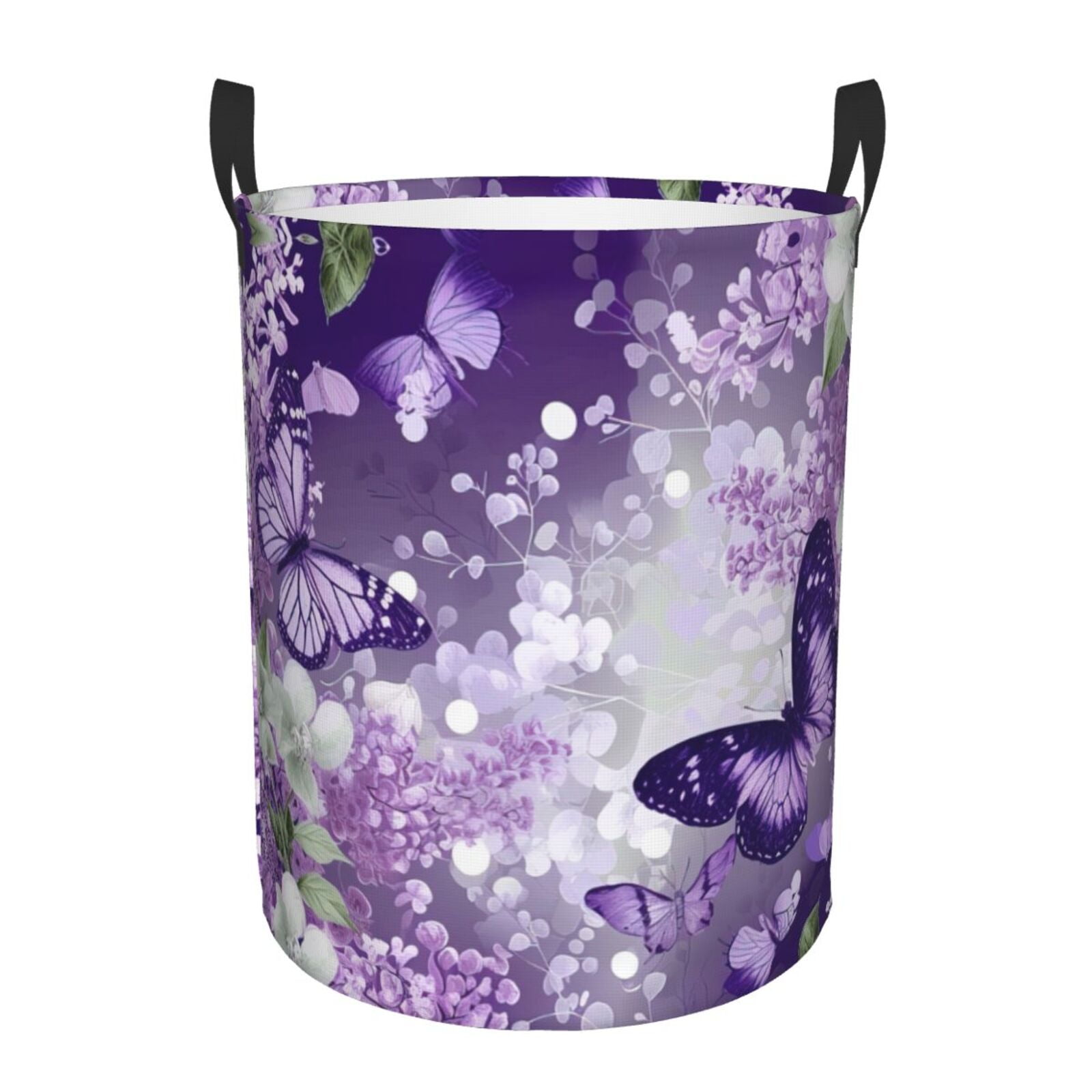 PHELIKA Butterflies Flowers Purple Pattern 03 Laundry Hamper Waterproof ...
