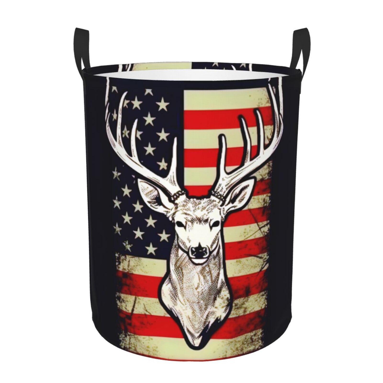 PHELIKA Deer American Flag Hunting 02 Laundry Hamper Waterproof ...
