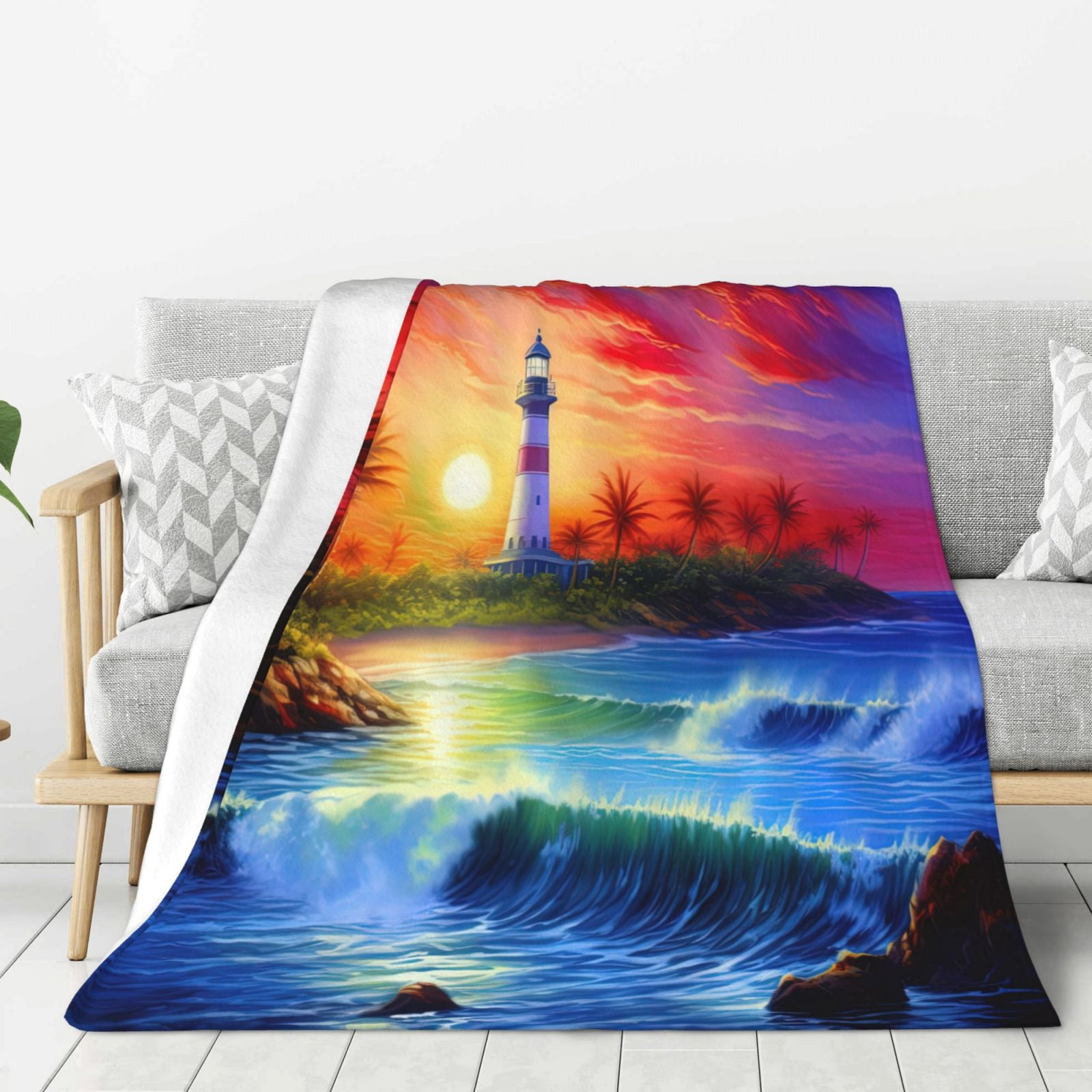 PHELIKA Lighthouse Beach Garden Summer 06 Flannel Blanket Lightweight ...