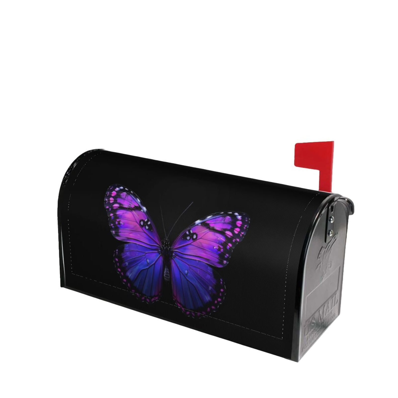 PHELIKA Purple Butterfly Black Magnetic Mailbox Covers Post Letter Box ...