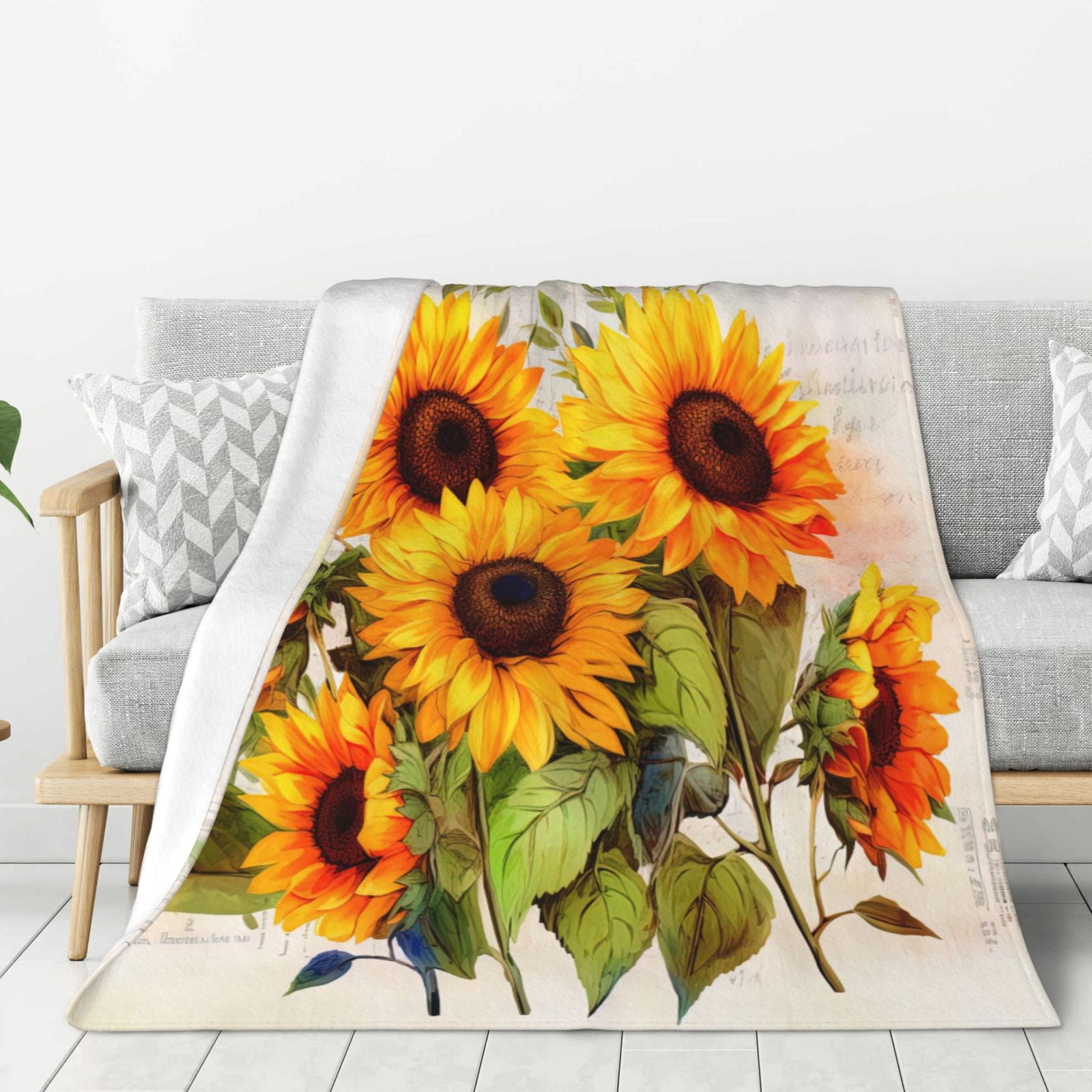 PHELIKA Retro Sunflowers 01 Flannel Fleece Throw Blanket Living Room/Bedroom/Sofa Couch Warm ...