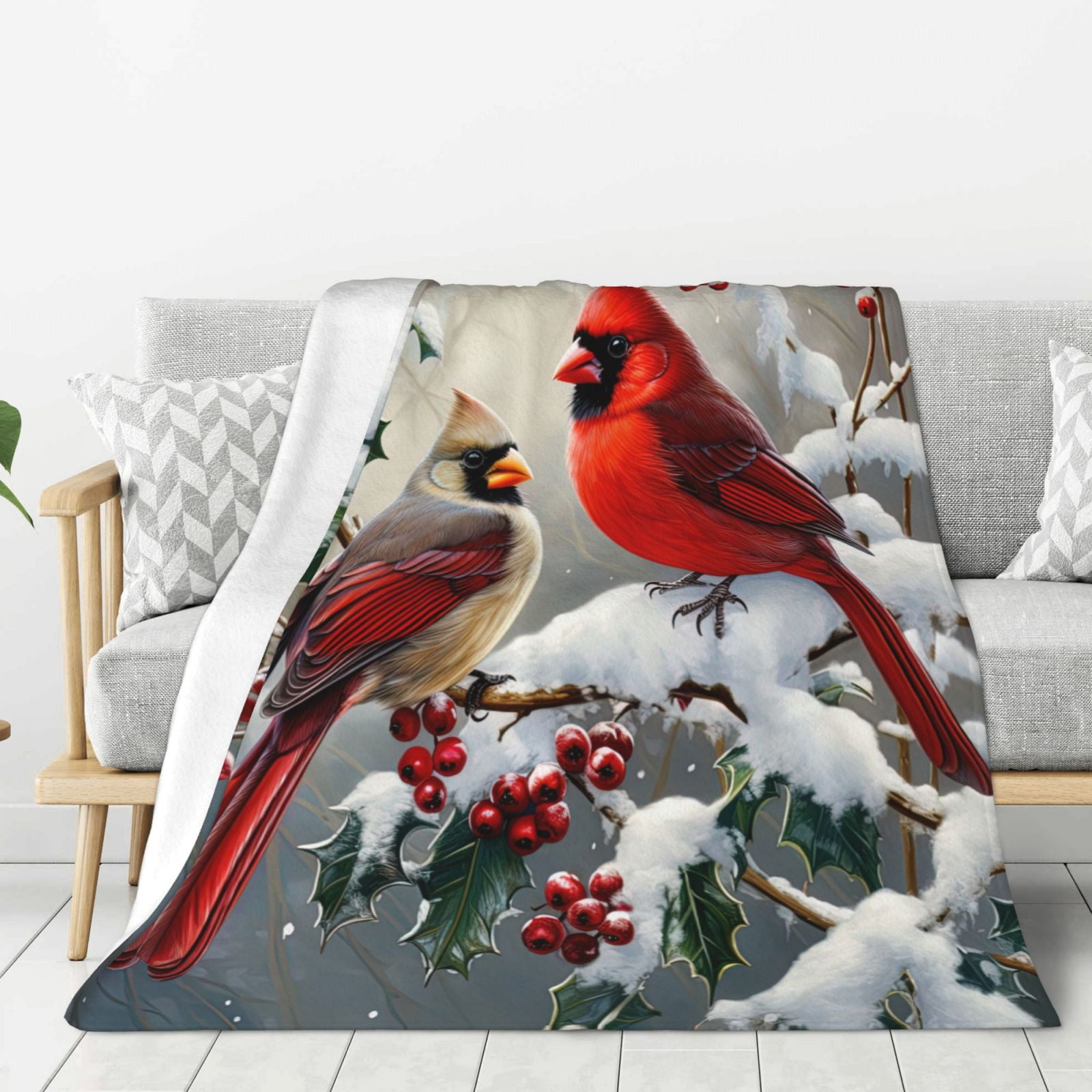 PHELIKA Snow Red Cardinal Winter Birds 10 Flannel Blanket Lightweight ...