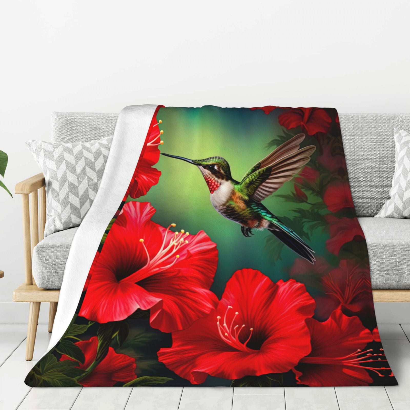 PHELIKA Spring Bird Hummingbird And Flowers 02 Flannel Fleece Throw ...