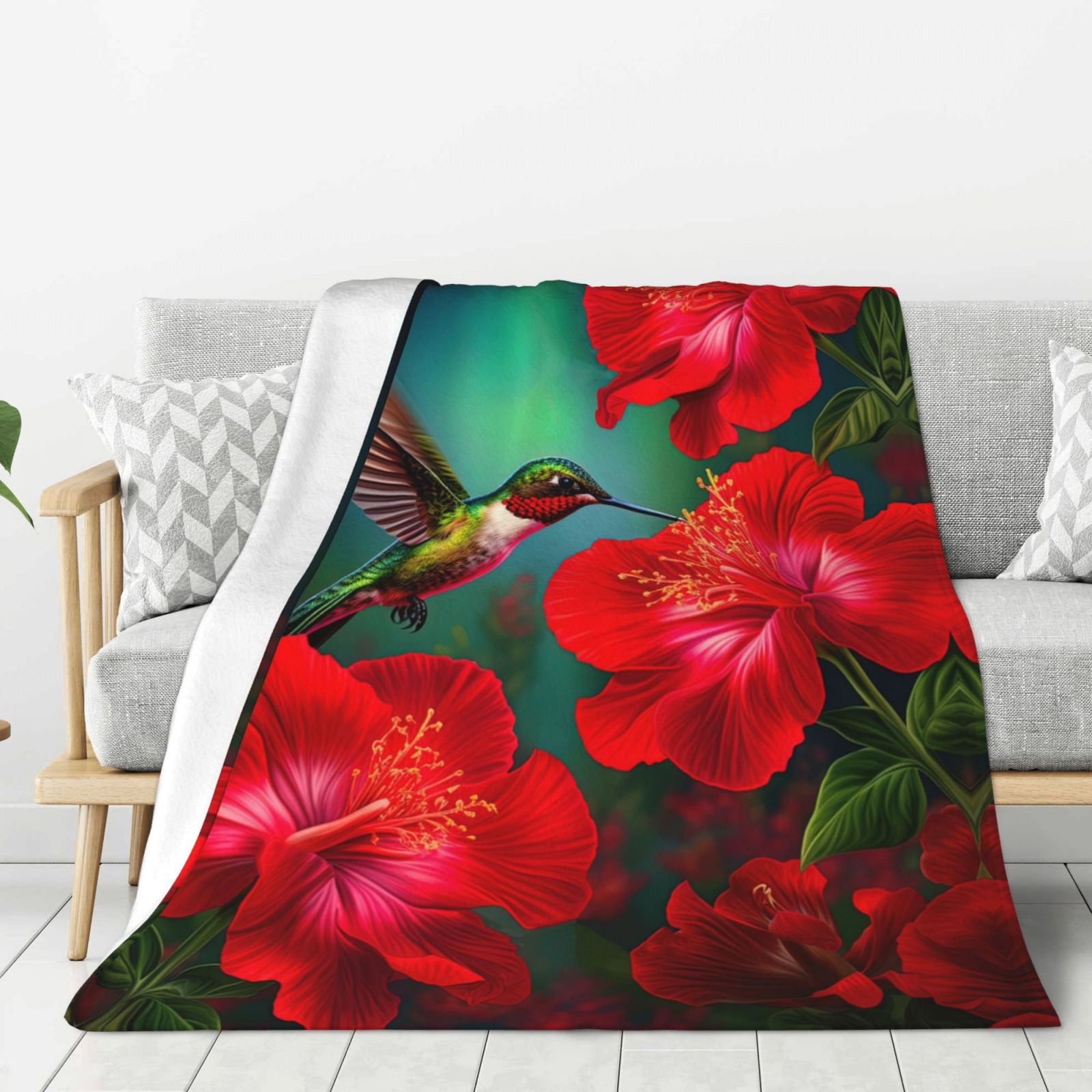 PHELIKA Spring Bird Hummingbird And Flowers 03 Flannel Blanket ...