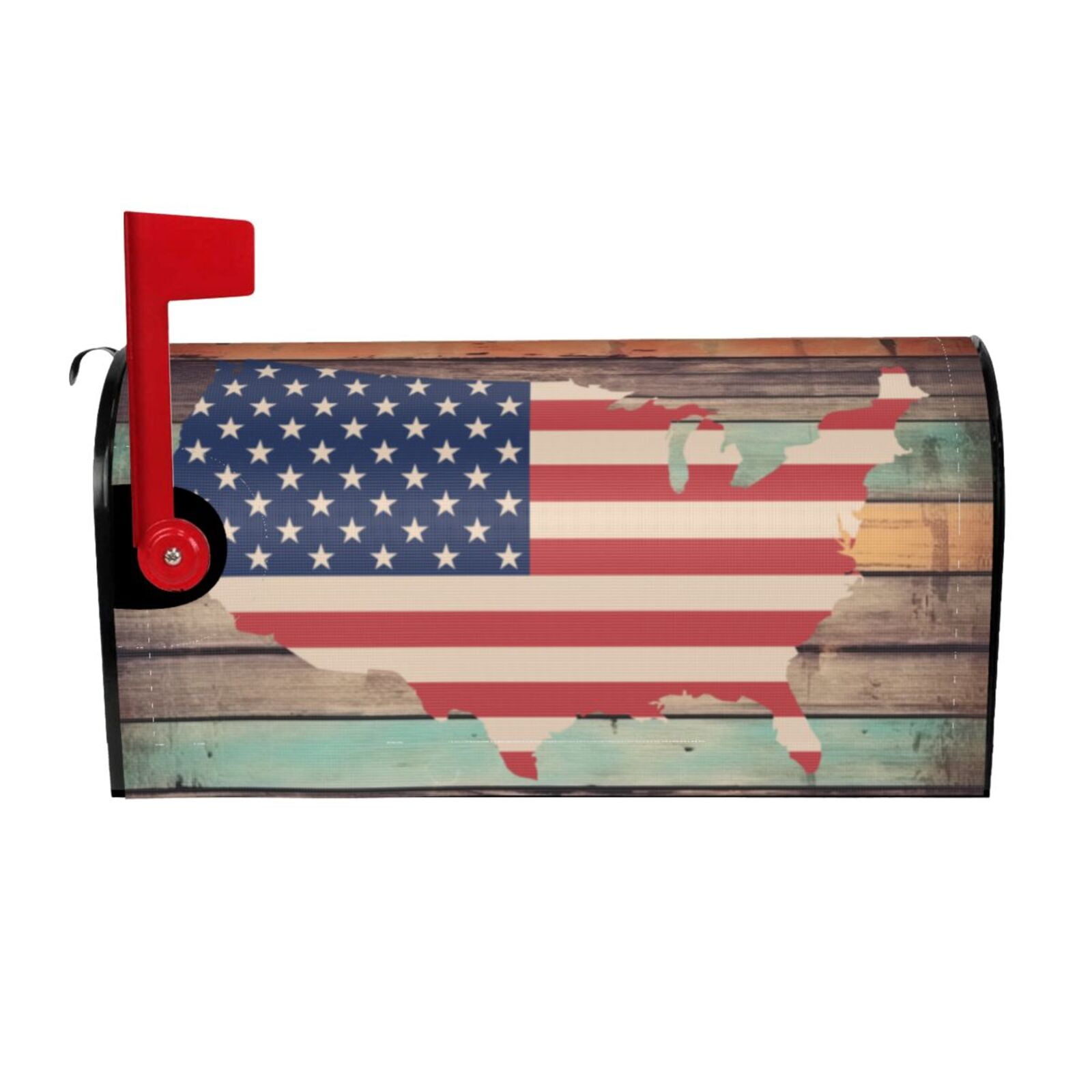 PHELIKA Vintage Old Wooden Texture American Flag Map Magnetic Mailbox ...