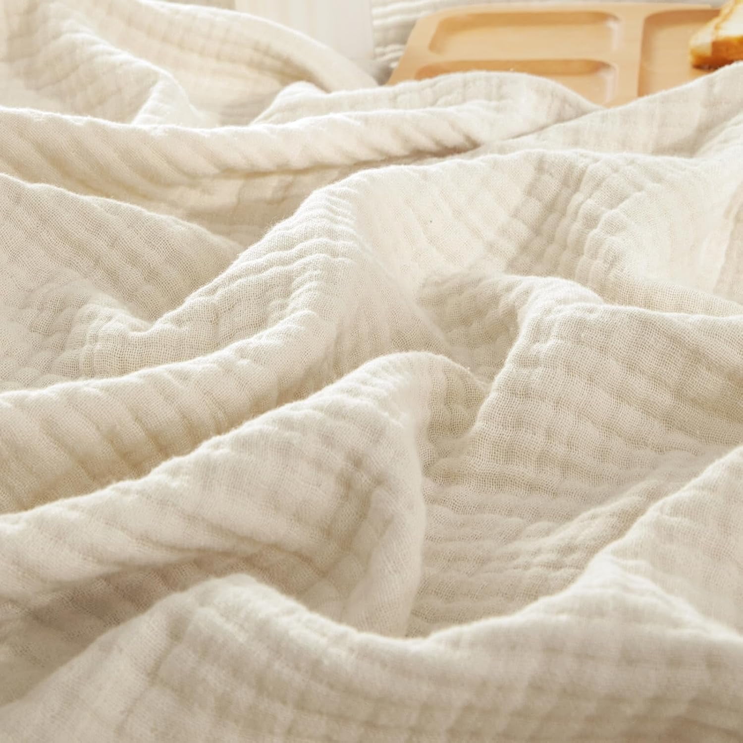 PHF 100% Cotton Muslin Throw Blanket, 50" x 60", 4-Layer Lightweight ...