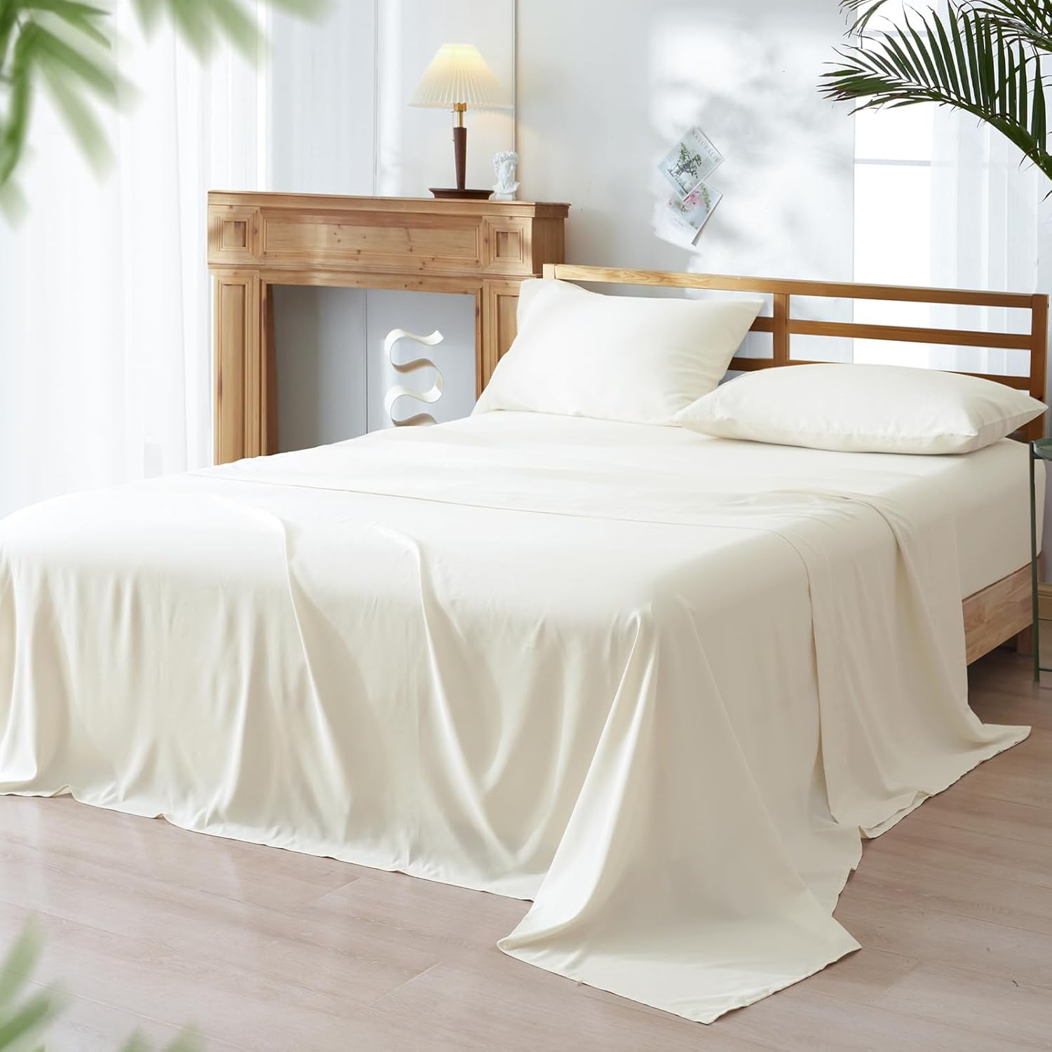 PHF Bamboo Bed Sheet Sets, 4 Pieces Queen Silky Soft Bedding Sheets ...