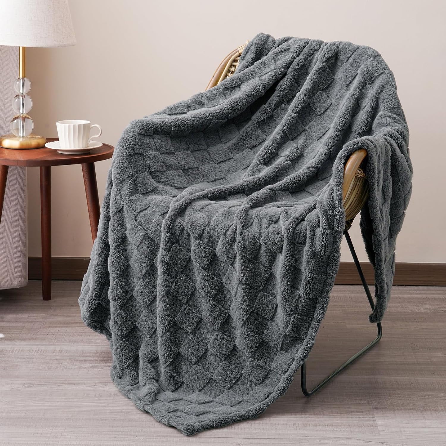 PHF Checkered Fleece Blanket Throw Size for Couch, Contemporary Flannel ...