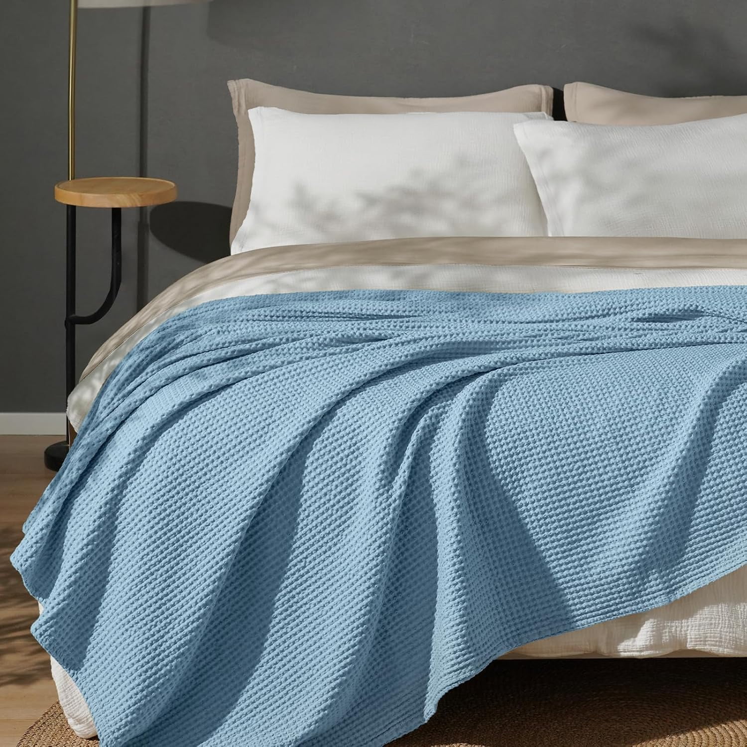 PHF Cotton Waffle Weave Blanket Queen Size for Bed, Lightweight ...