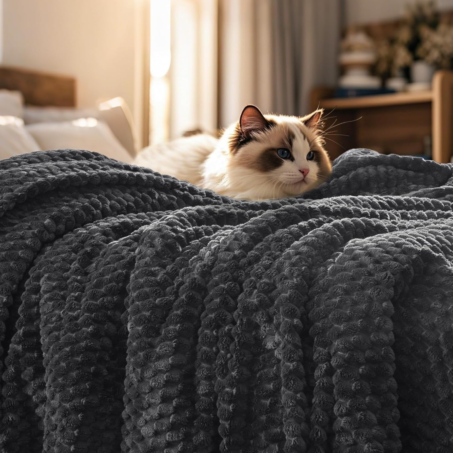 PHF Lightweight King Size Fleece Blanket, 108" x 90", Dark Grey ...