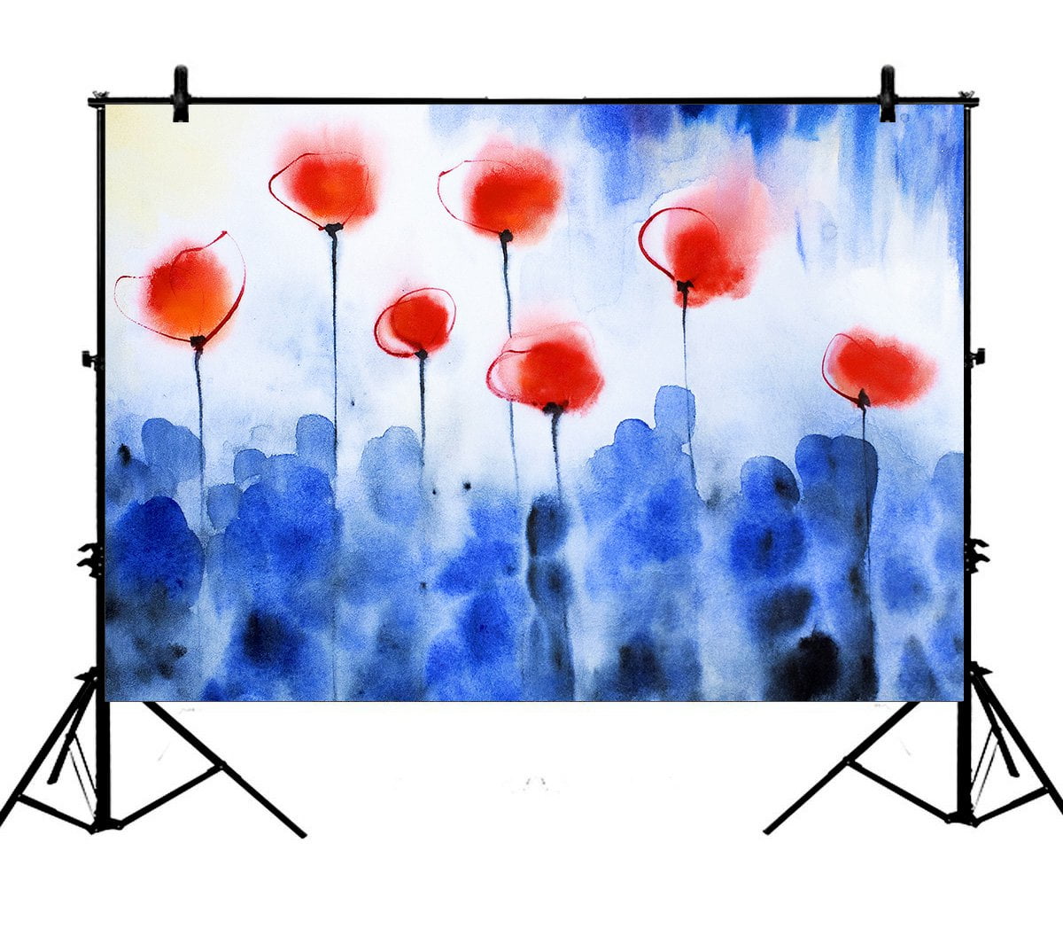 PHFZK 7x5ft Abstract Poppy Backdrops, Watercolor Poppy Floral Red ...