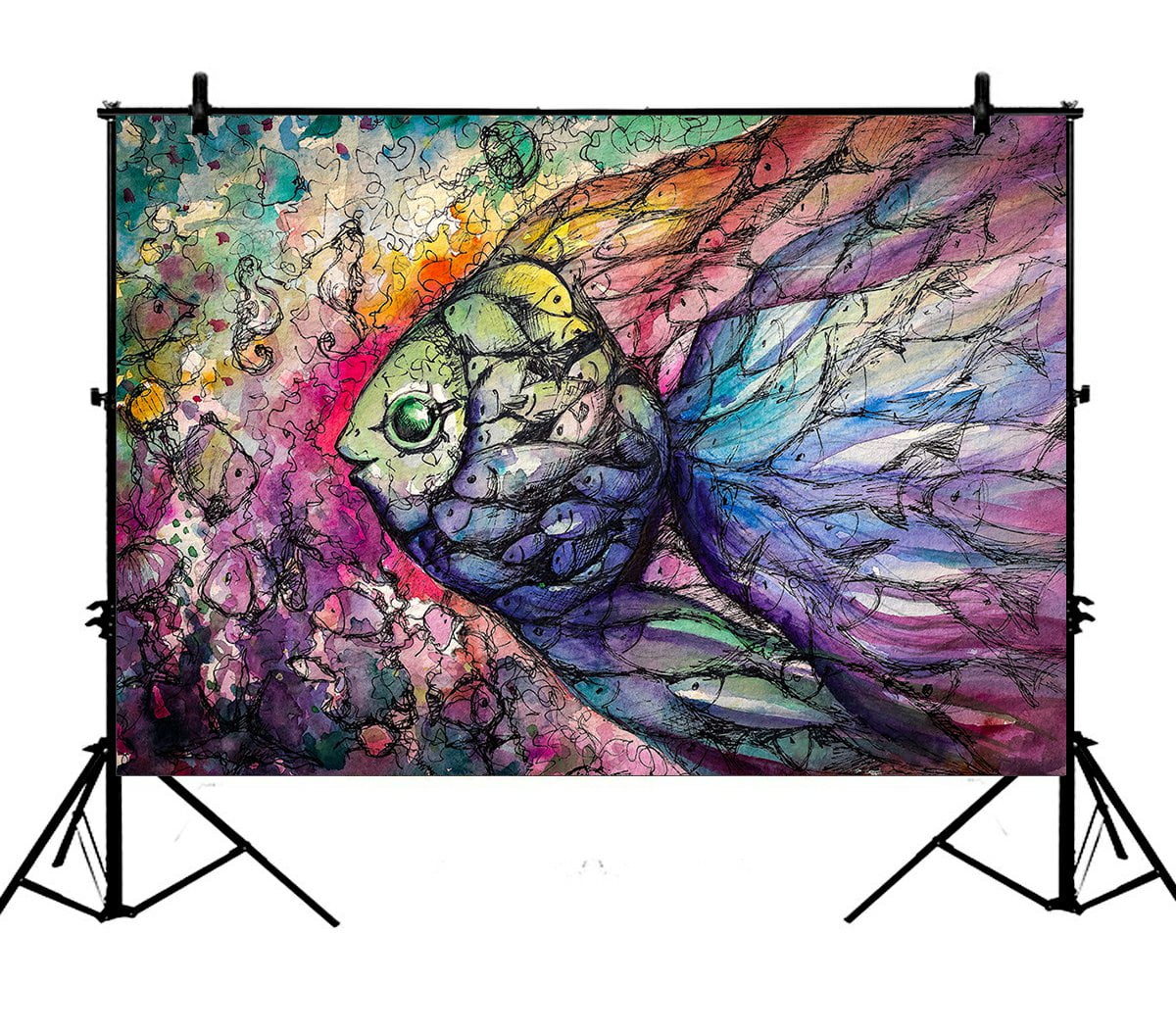 PHFZK 7x5ft Abstract art Ocean Animal Backdrops, Fish on the Coral Reef ...