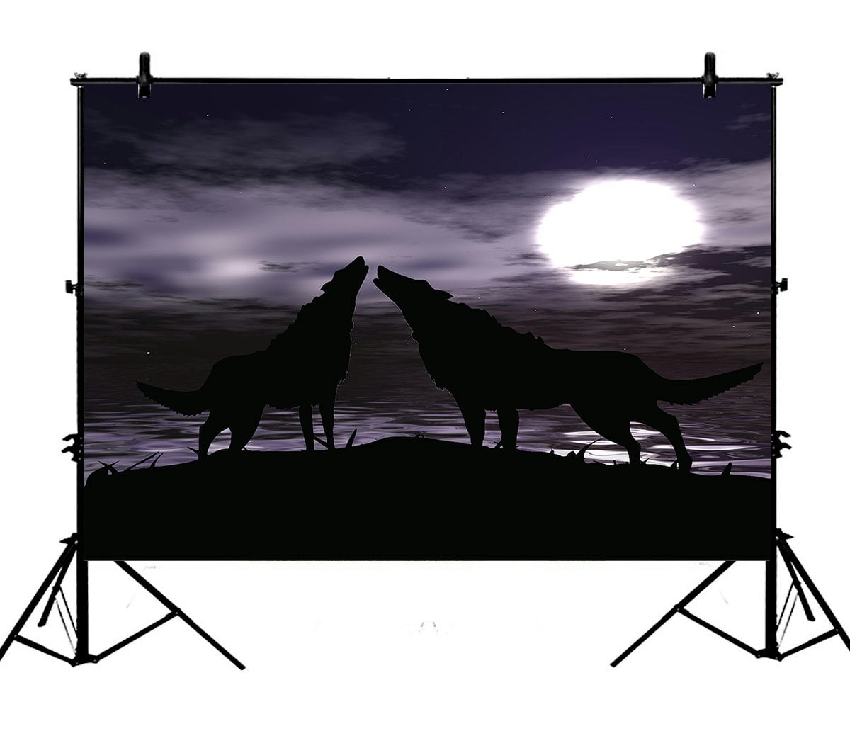 PHFZK 7x5ft Animal Backdrops, Two Wolves in the Night Sky with Full ...