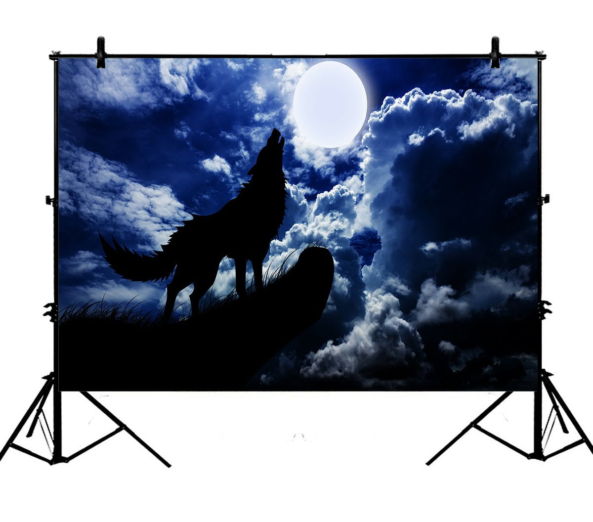 PHFZK 7x5ft Animal Backdrops, Wolf Howling to Moon Photography ...