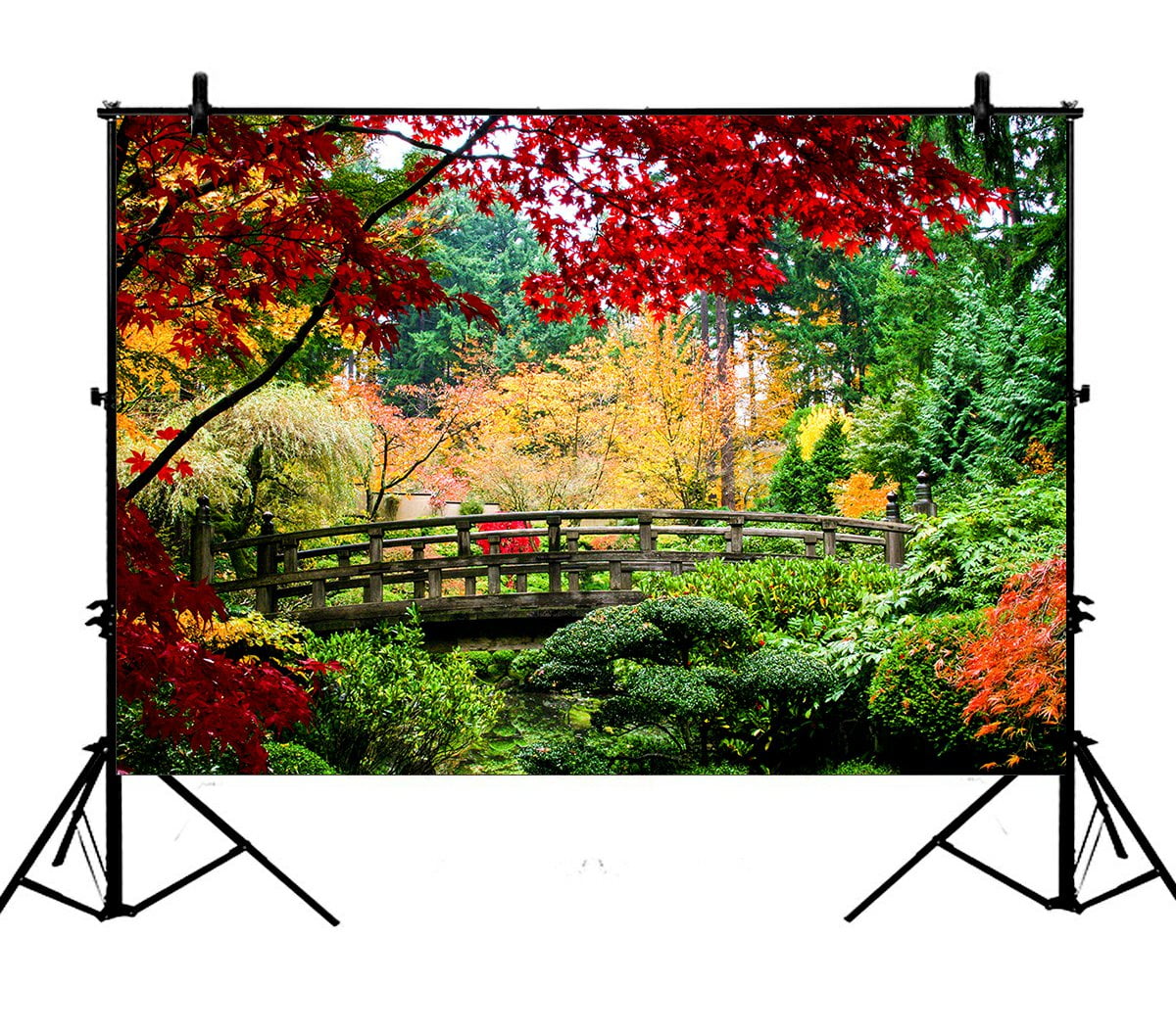 PHFZK 7x5ft Asian Backdrops, Bridge in Japanese Garden during Fall ...