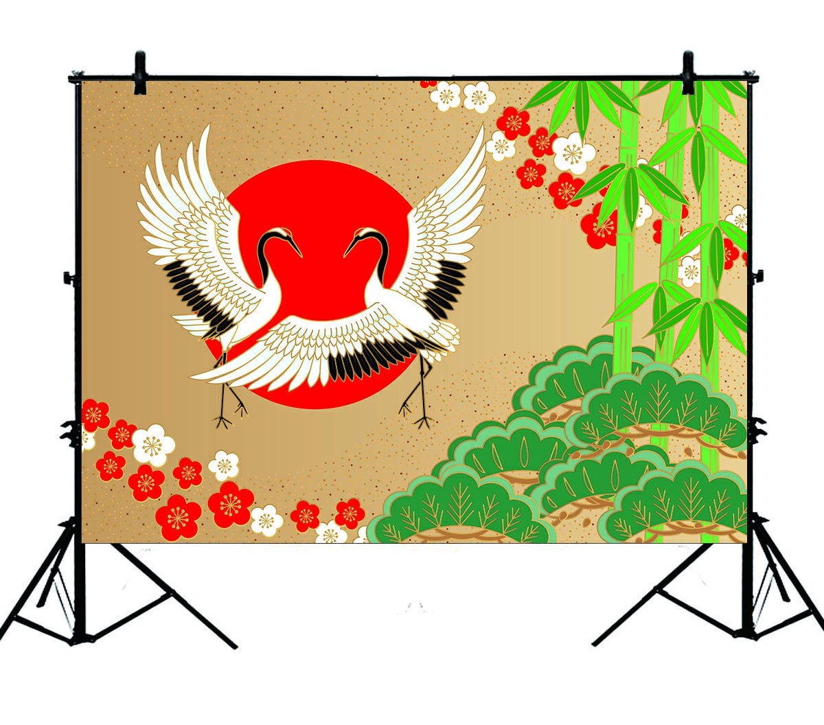 PHFZK 7x5ft Asian Backdrops, Japanese Style with Cranes and Pine Bamboo ...