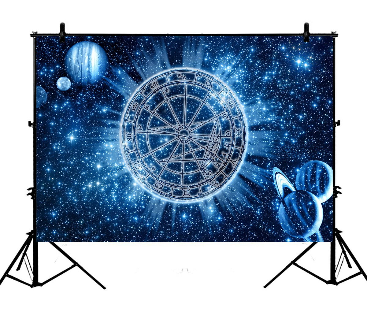 PHFZK 7x5ft Blue Galaxy Backdrops, Space Zodiac Wheel and Planets ...