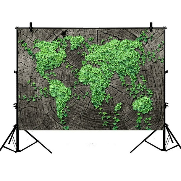 PHFZK 7x5ft Earth Map Backdrops, World Map on Tree Trunk Natural Wood ...