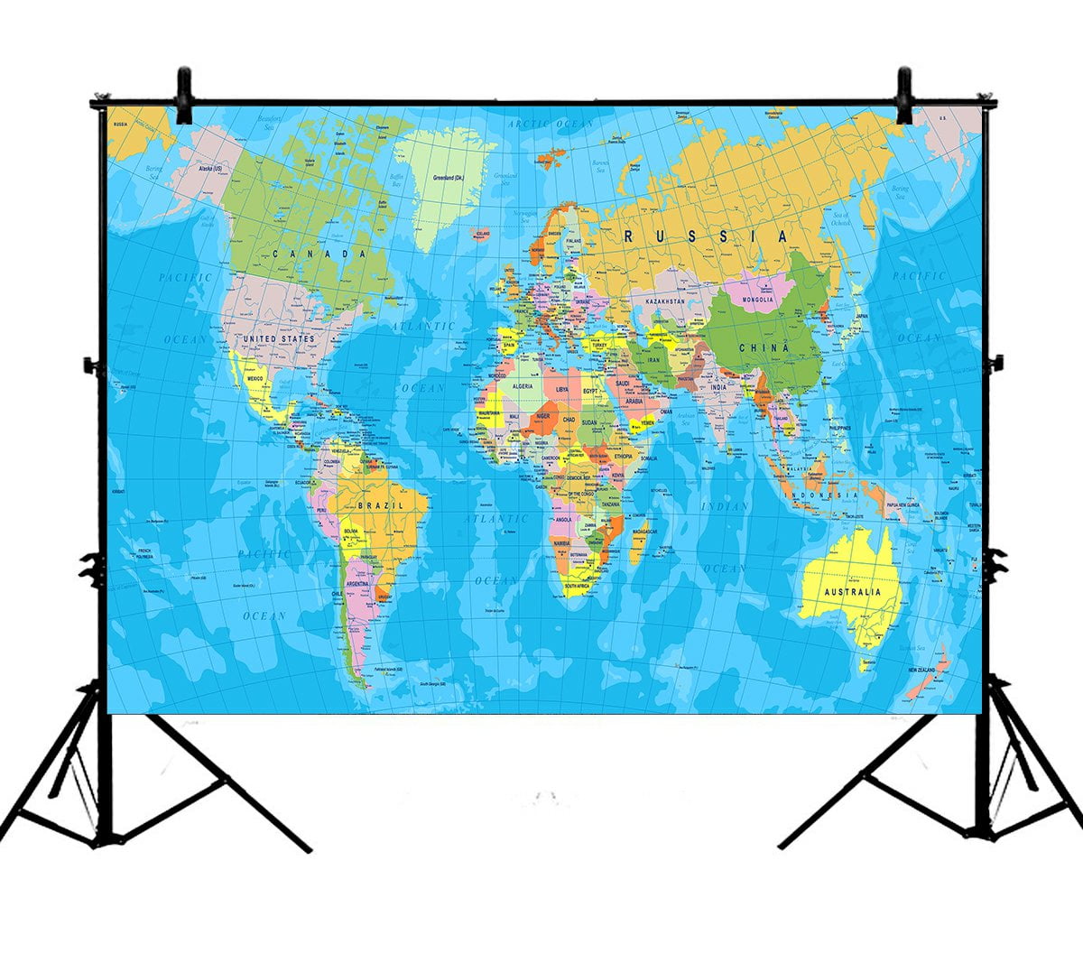 PHFZK 7x5ft Educational Backdrops, Colored World Map with Countries and ...