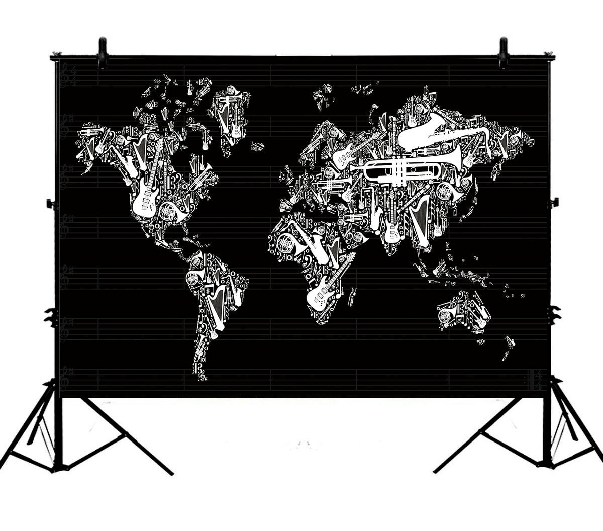 PHFZK 7x5ft Globe Backdrops, World Map Silhouette Made with Musical ...